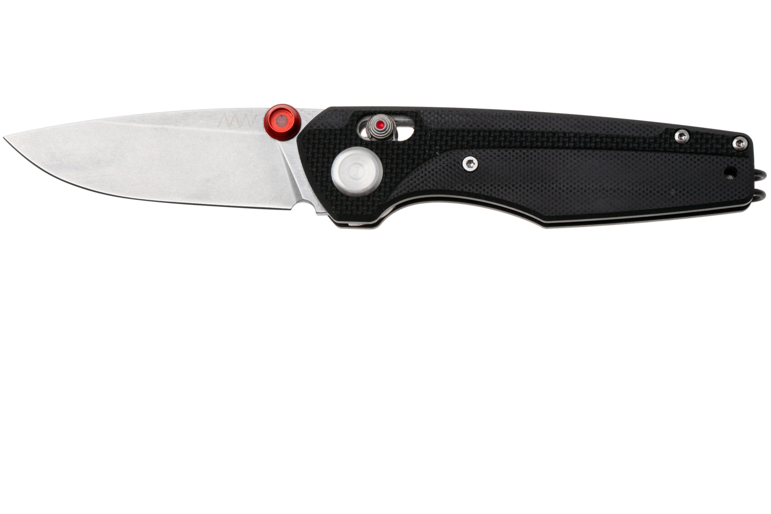 ANV A090BB, Stonewashed Sandvik 14C28N, Black G10 pocket knife ...