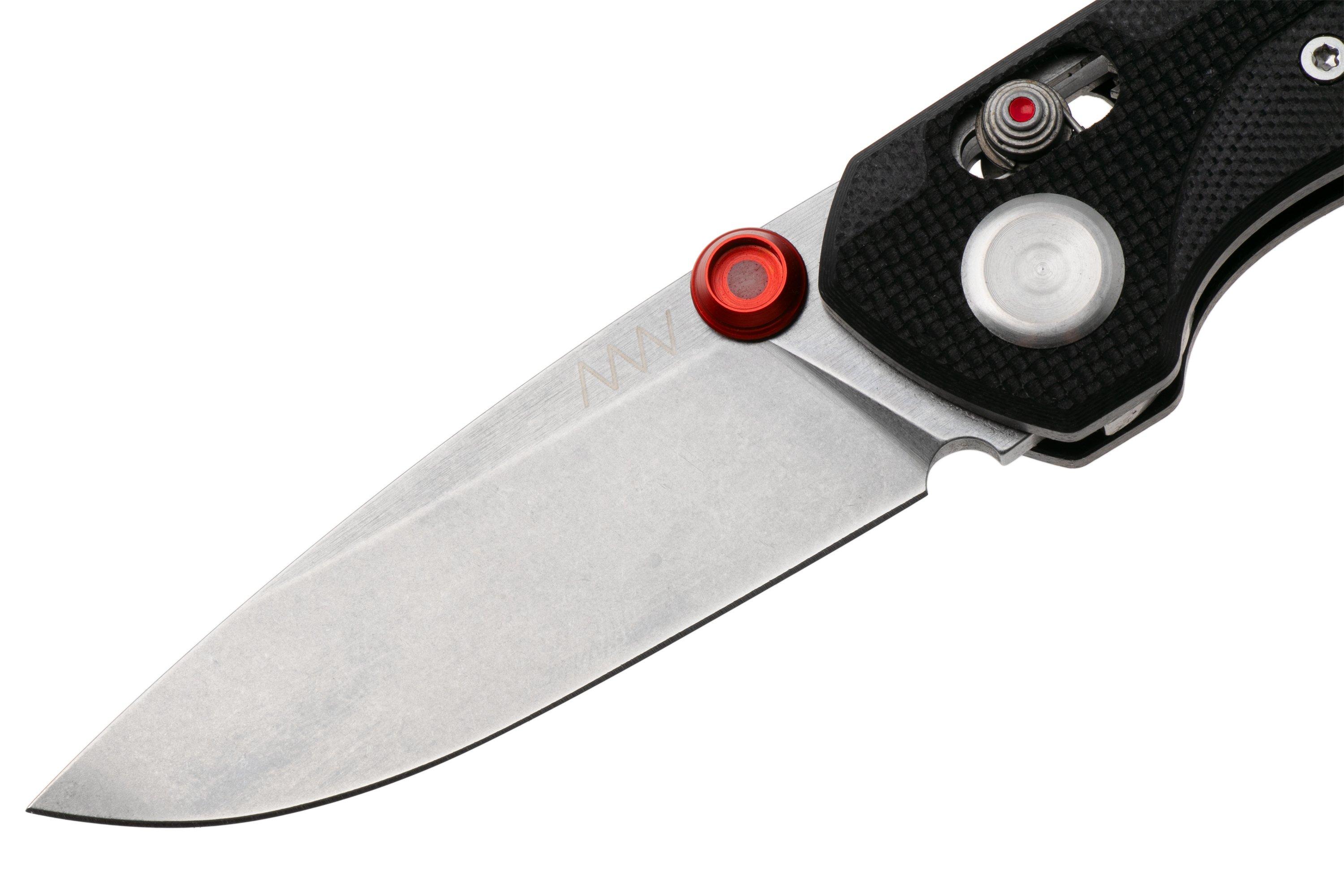 ANV A090BB, Stonewashed Sandvik 14C28N, Black G10 pocket knife ...