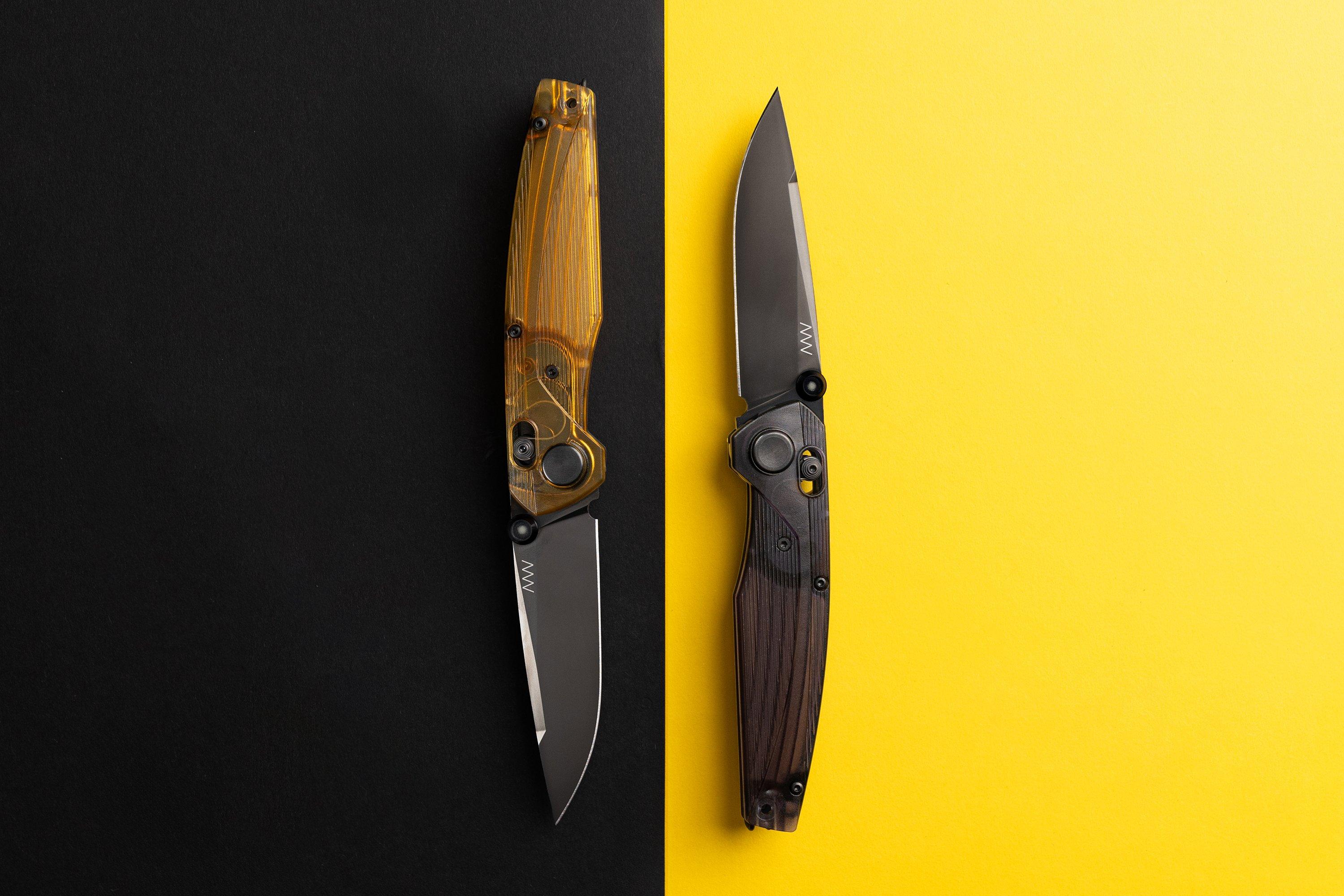 ANV Knives A100, BB, DLC, Yellow Natural Ultem, Alock, A100-026, navaja ...