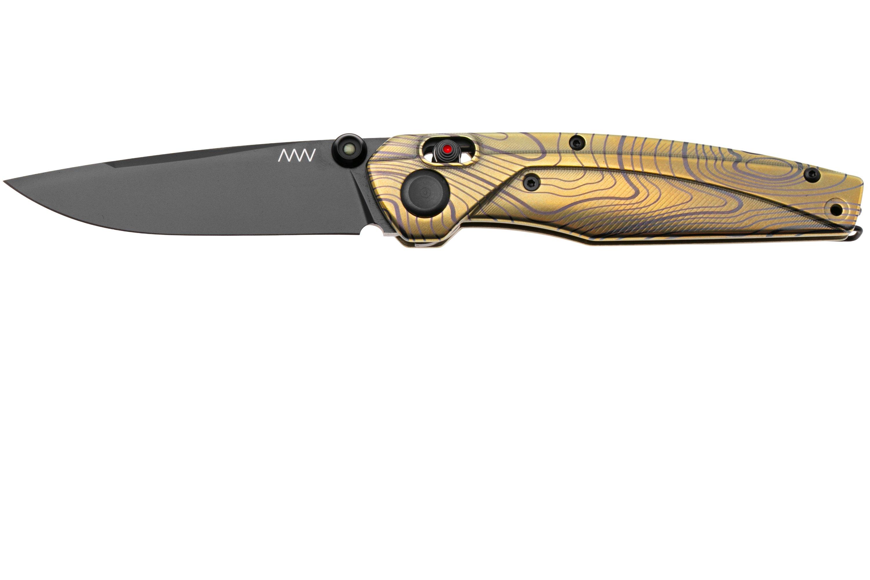 ANV A100 BB, A100-035 Black DLC Elmax, Custom Anodized Titanium, pocket ...