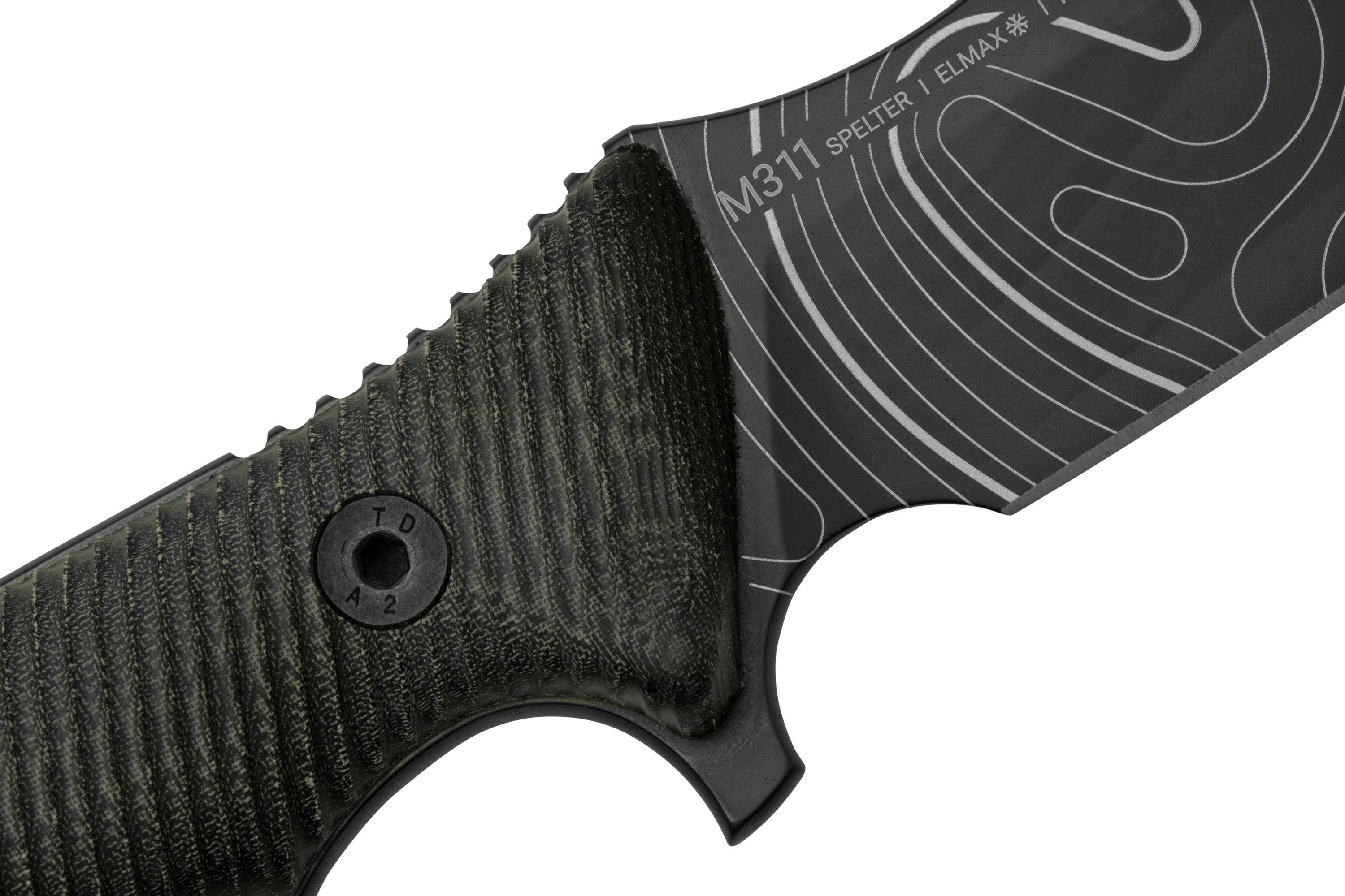 ANV Knives M311 SPELTER DLC Topo Elmax, Black Micarta Handle, Black Kydex Sheath, survival knife ...