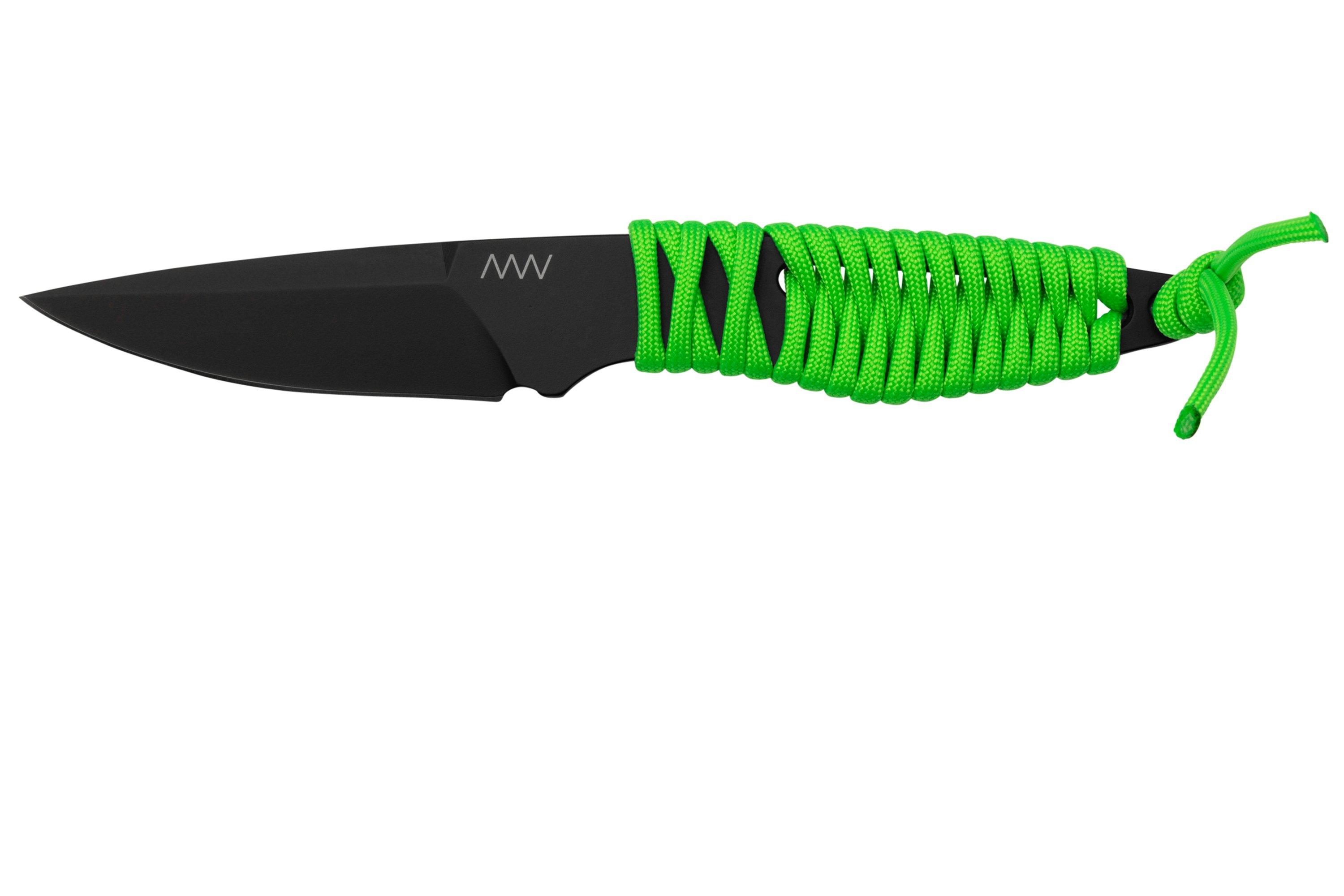 ANV Knives P100 Sleipner Cerakote, Neon Green Paracord, P100-043, Black ...
