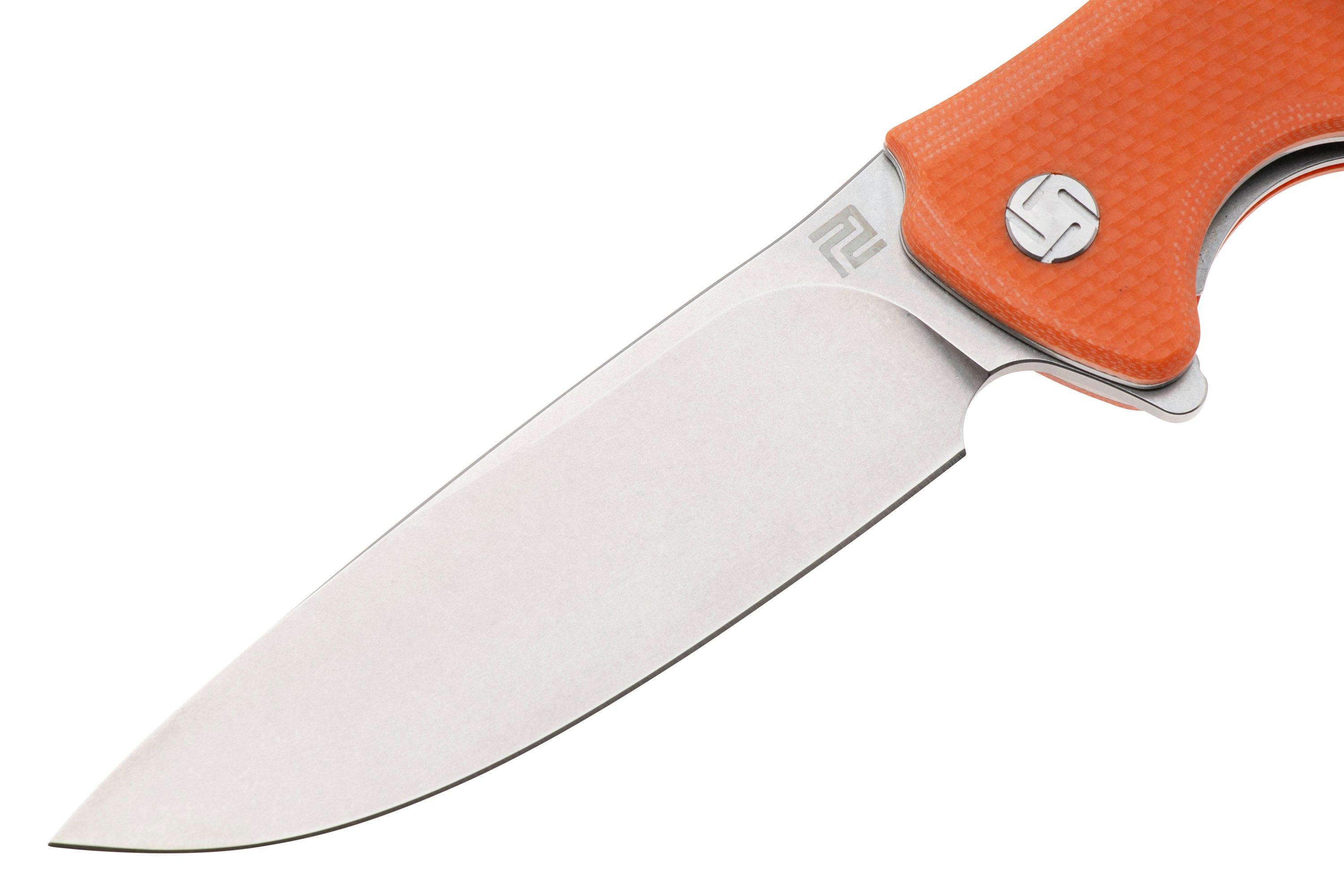Artisan Cutlery Tradition 1702P-OE, Stonewashed D2, Orange G10 pocket ...