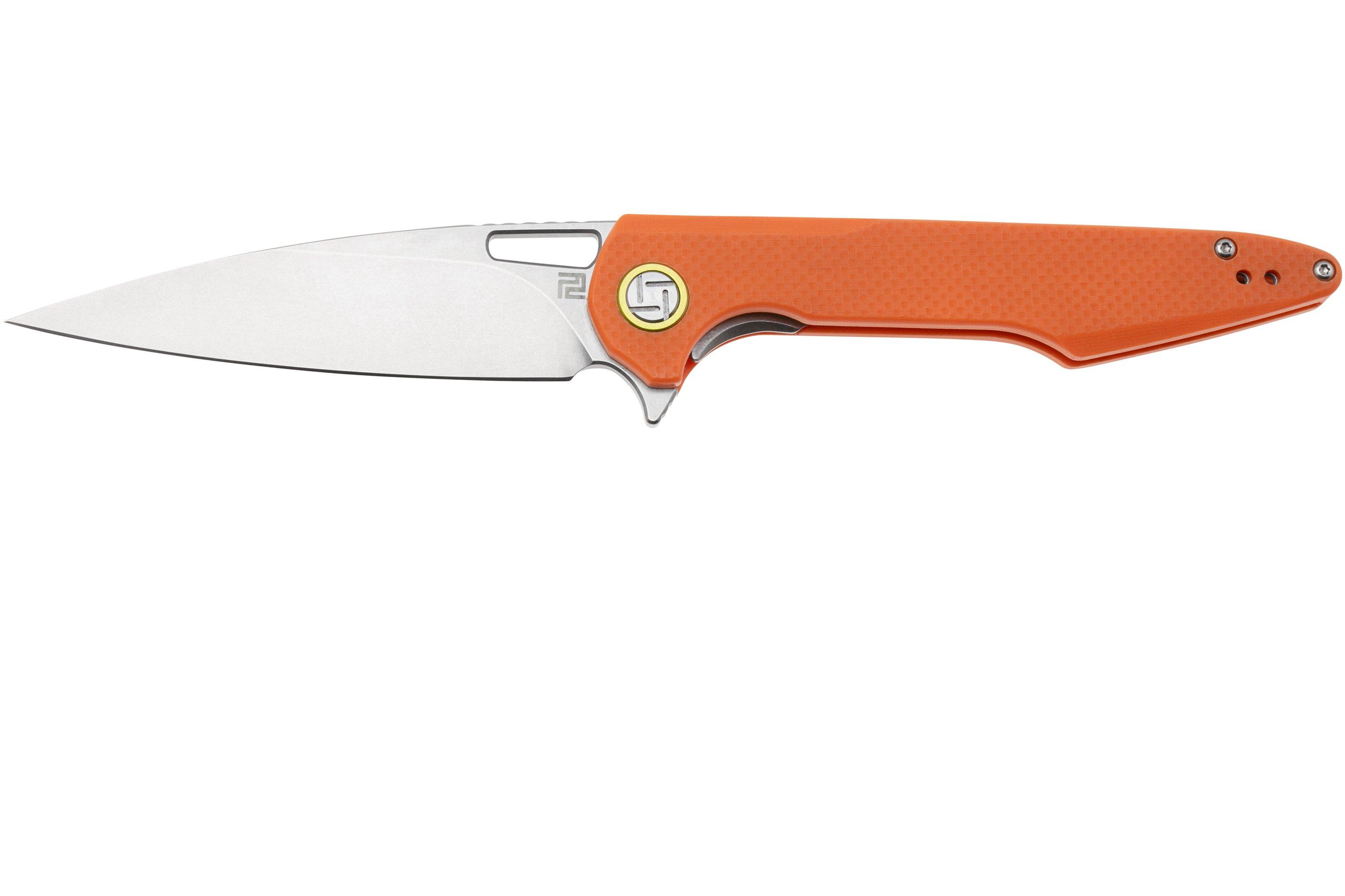 Artisan Cutlery Archaeo 1821P-OEF, Stonewashed D2, Orange G10 pocket ...