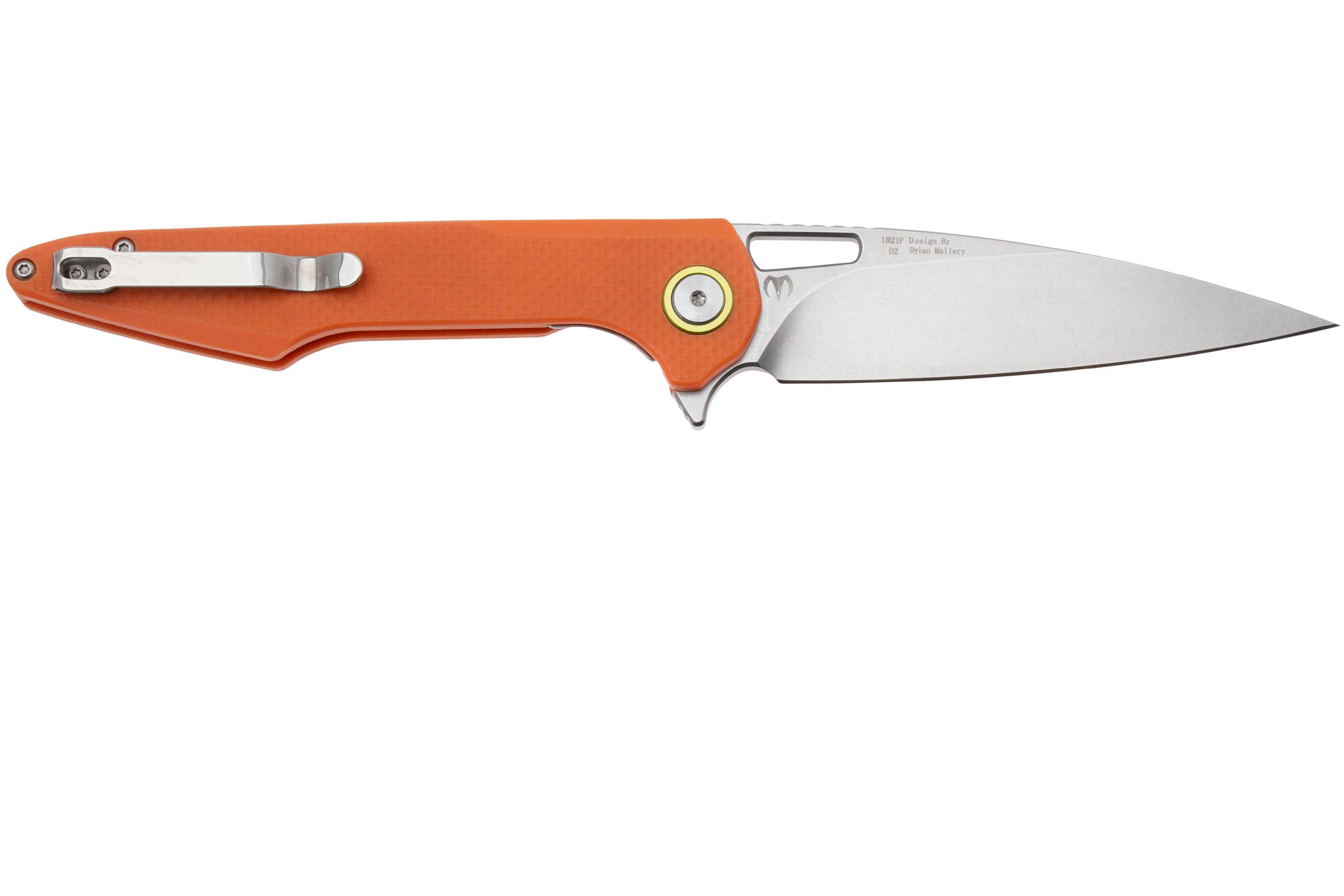 Artisan Cutlery Archaeo 1821P-OEF, Stonewashed D2, Orange G10 pocket ...