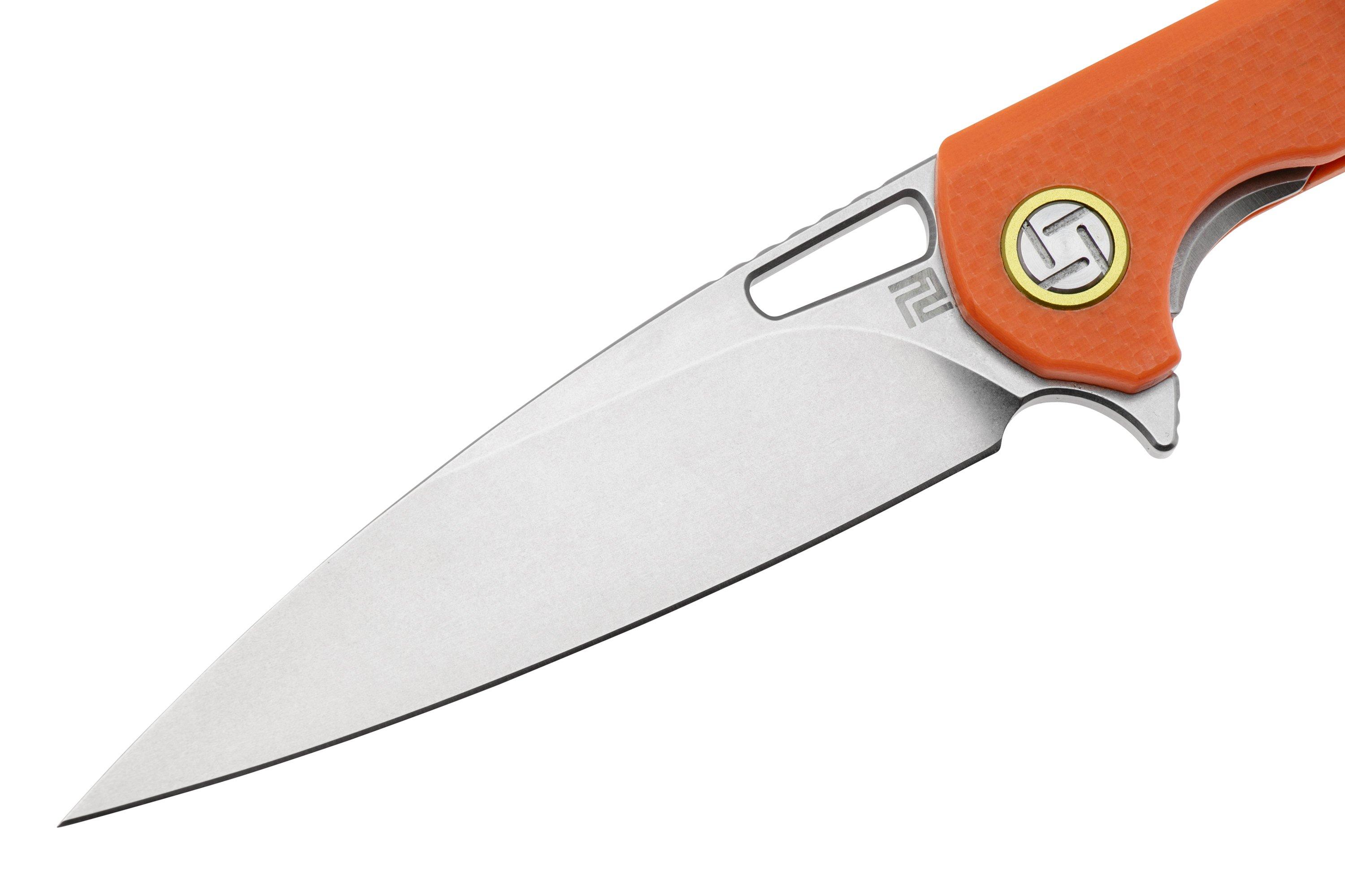 Artisan Cutlery Archaeo 1821P-OEF, Stonewashed D2, Orange G10 pocket ...