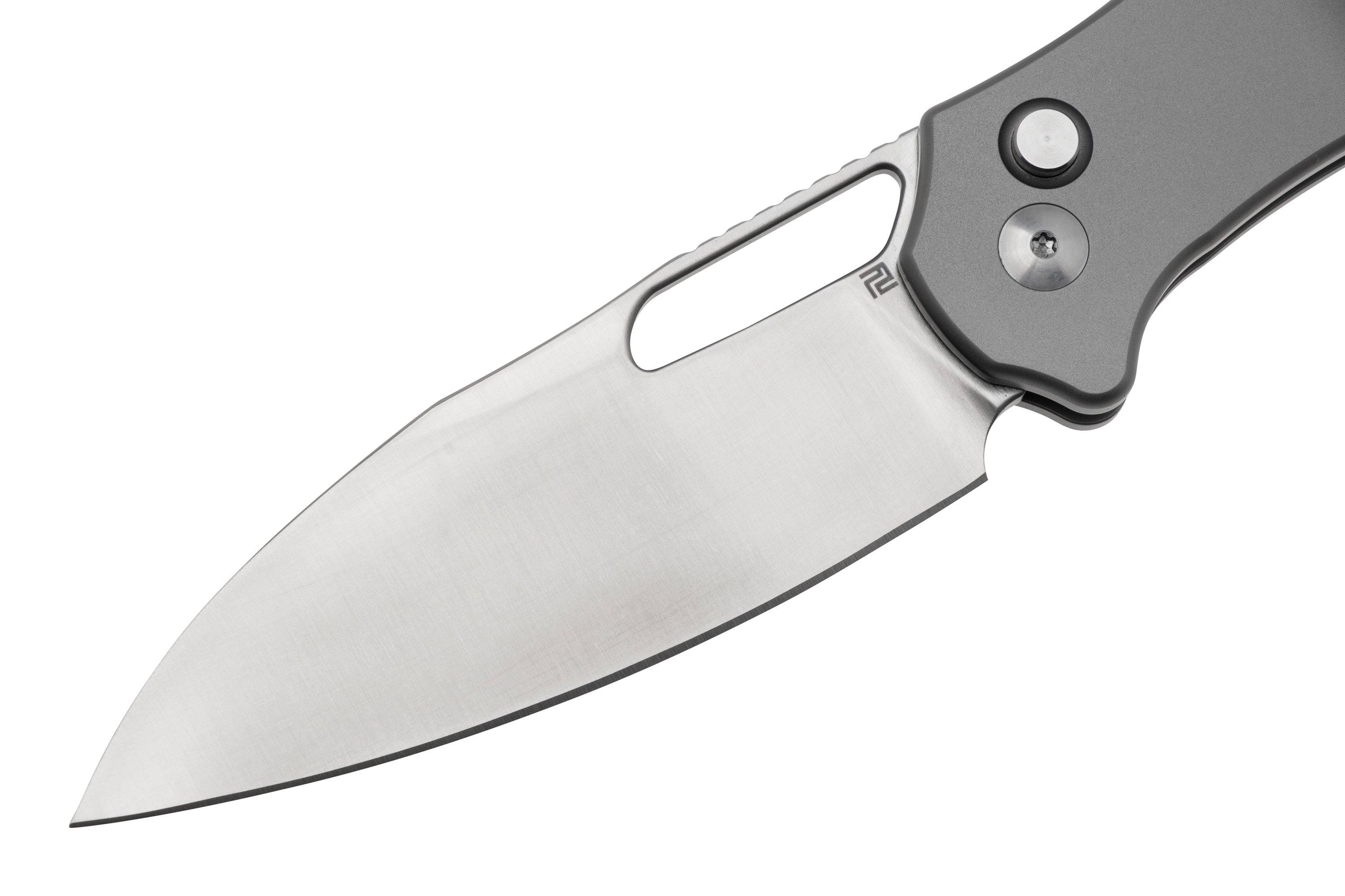 Artisan Cutlery Ornis 1865G-GY, Sand Polished S90V, Gray Titanium pocket knife | Advantageously ...