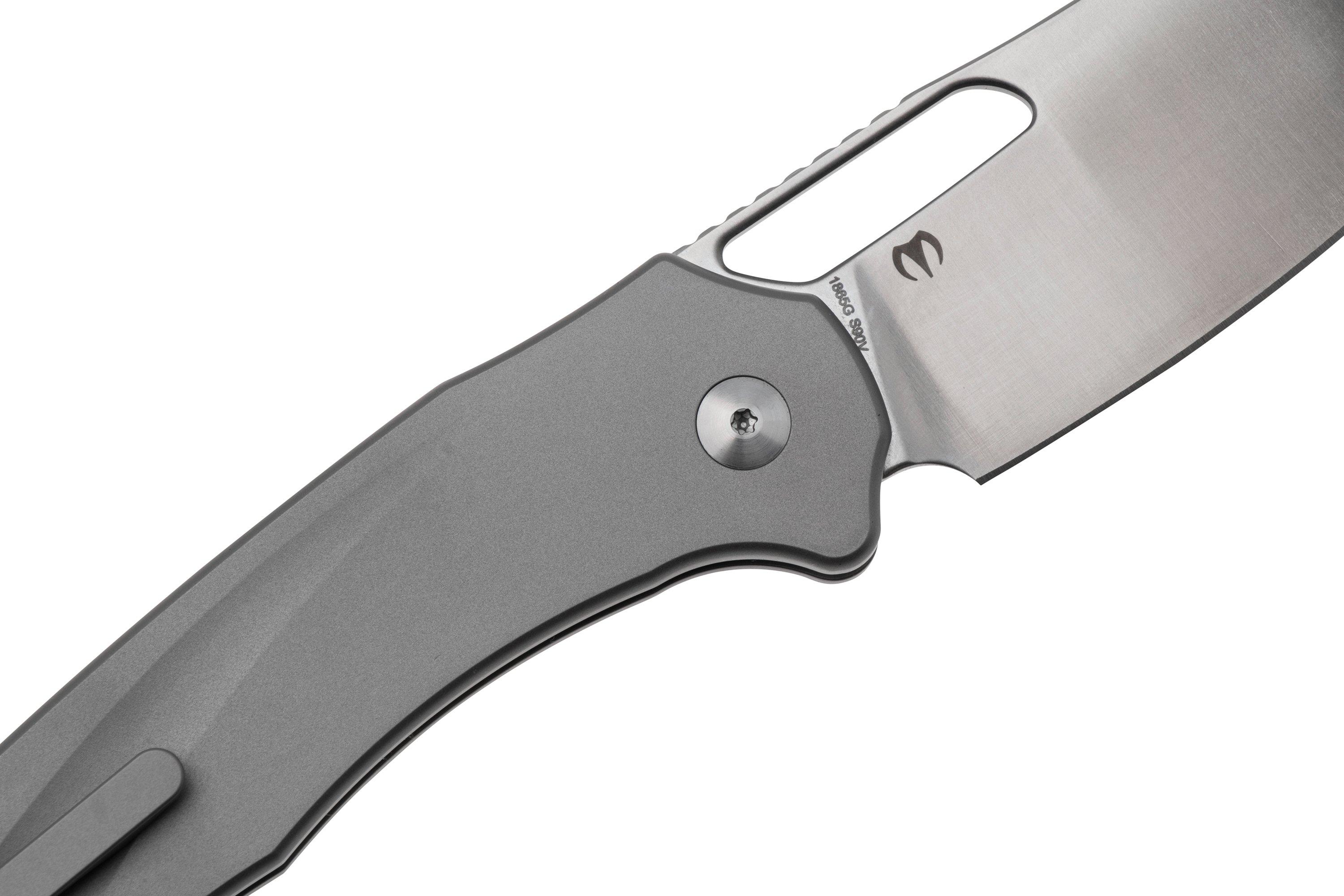 Artisan Cutlery Ornis 1865G-GY, Sand Polished S90V, Gray Titanium pocket knife | Advantageously ...