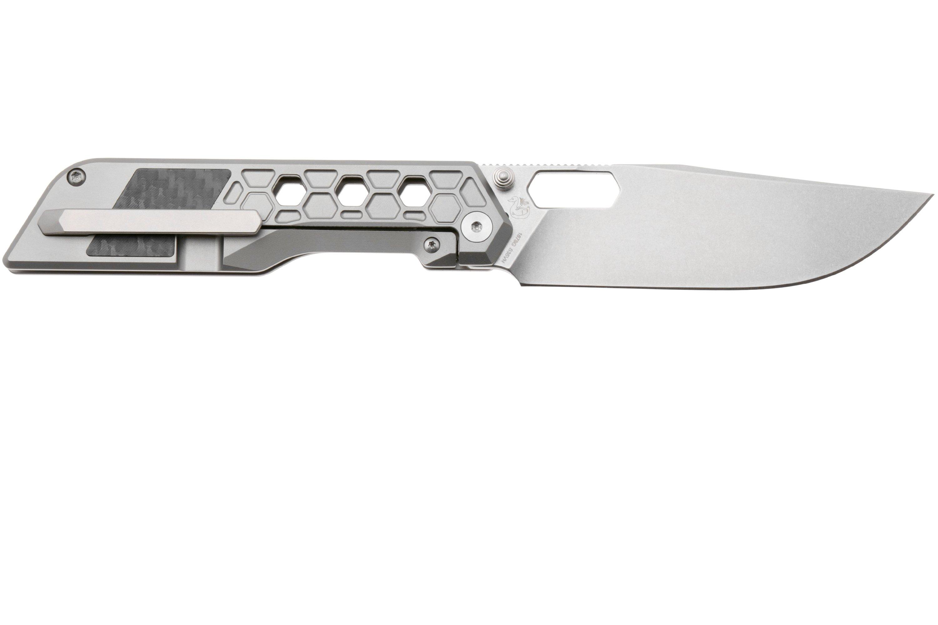 Artisan Cutlery Beest 1878G-GY, Stonewashed CPM S35VN, Grey Titanium, Black Carbon Fiber Inlay ...