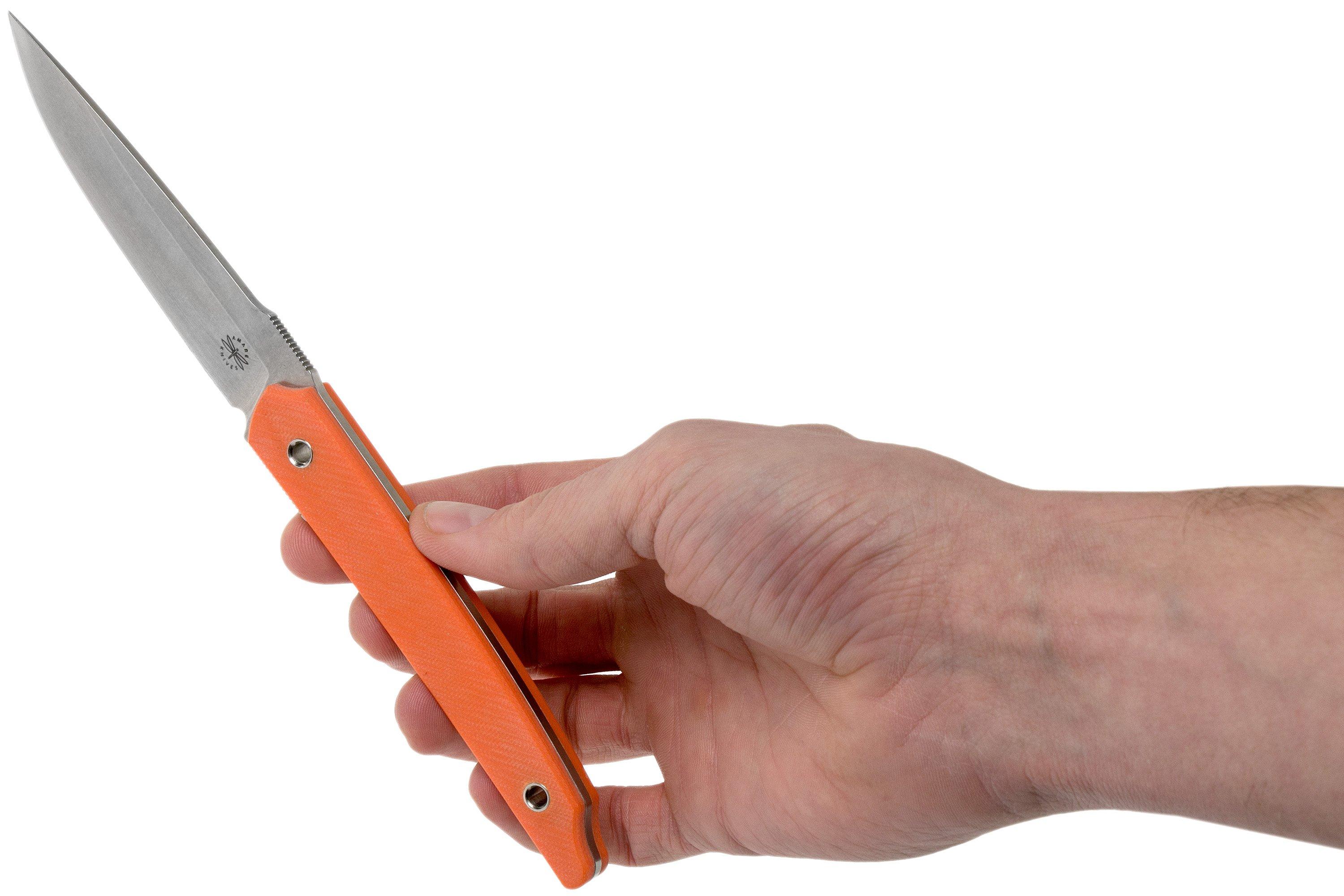 Amare Knives Pocket Peak Fixed, stonewash orange G10, fixed knife ...