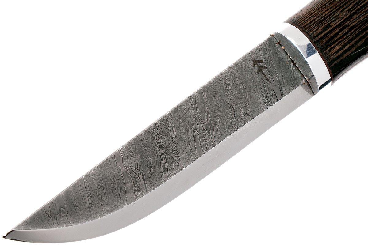 Autine Damascus Bushcraft, Wengé, Damask, brown RH sheath, bushcraft ...