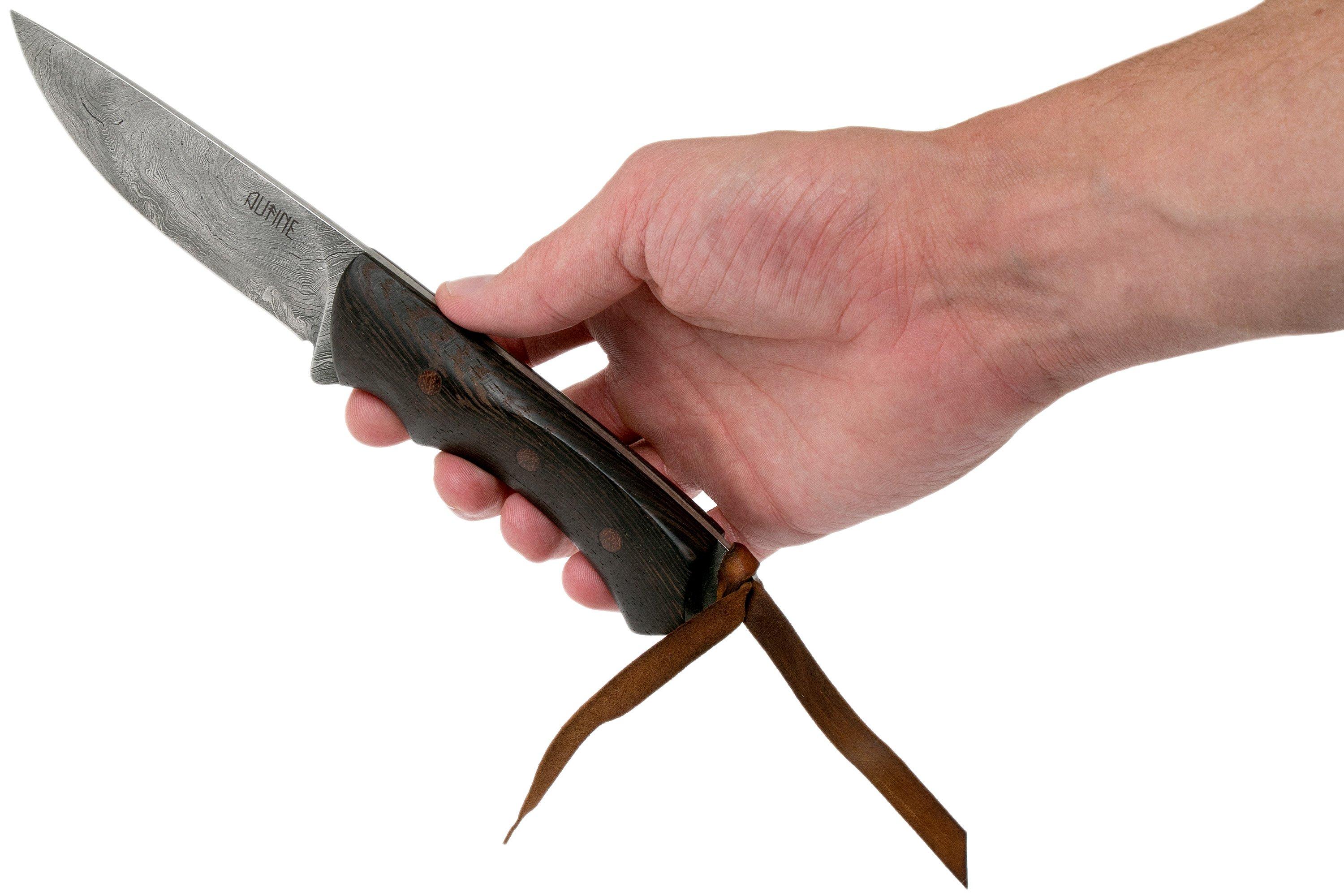 Autine Damascus Kurbads, Wengé, Damast, braune RH-Hülle, Outdoormesser ...