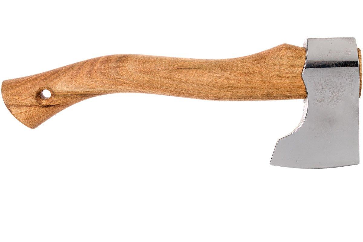 Autine polierte, handgeschmiedete Axt mit brauner Messerscheide ...