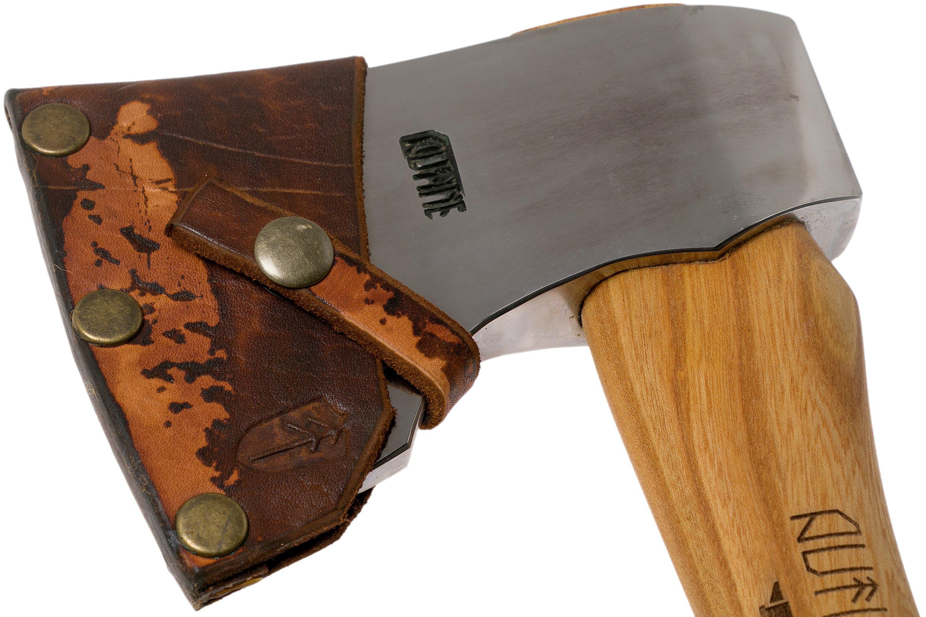 Autine Polished Hatchet, hacha forjada a mano con funda marrón ...
