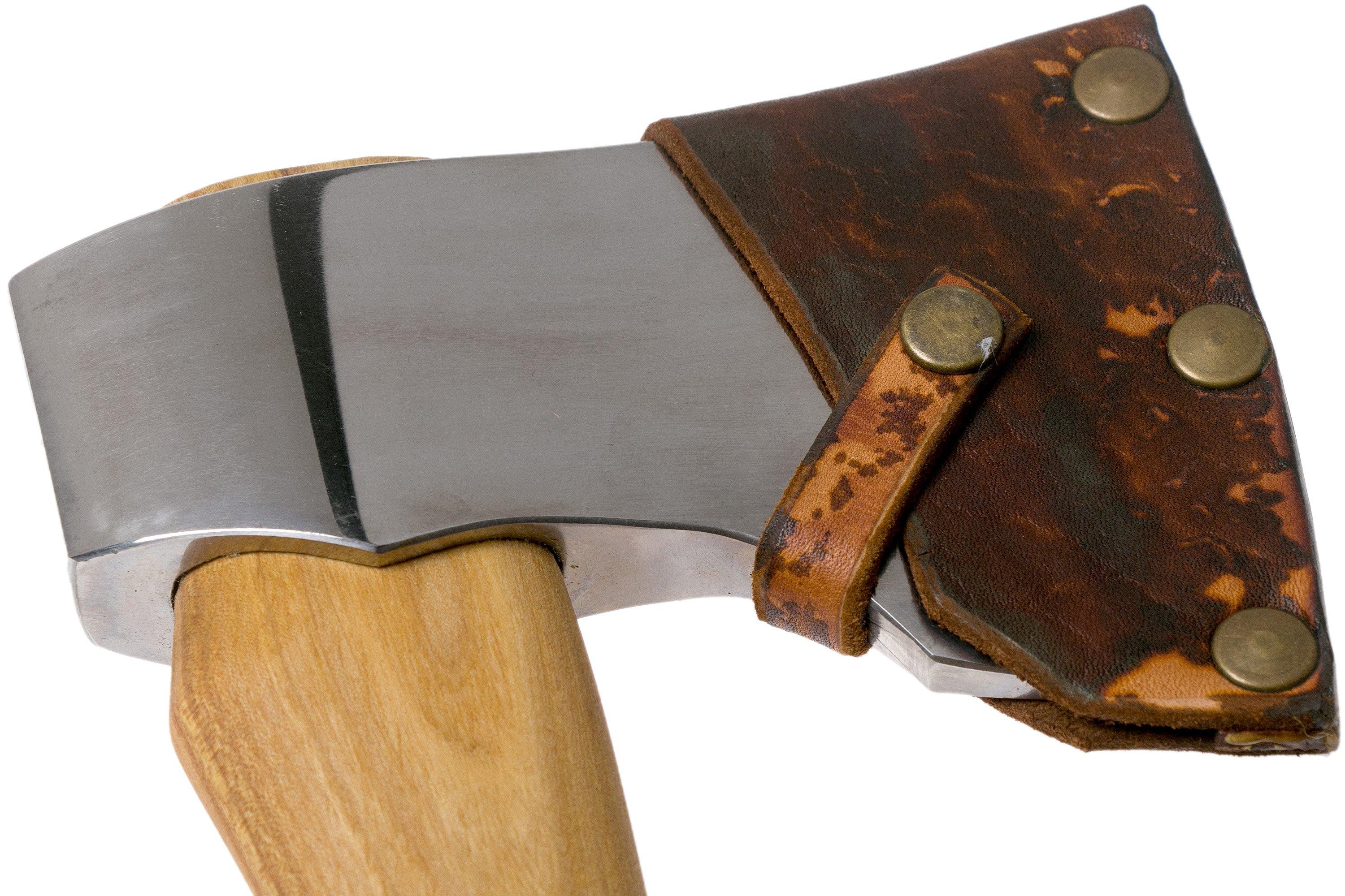 Autine Polished Hatchet, hand forged axe, brown sheath | Advantageously ...