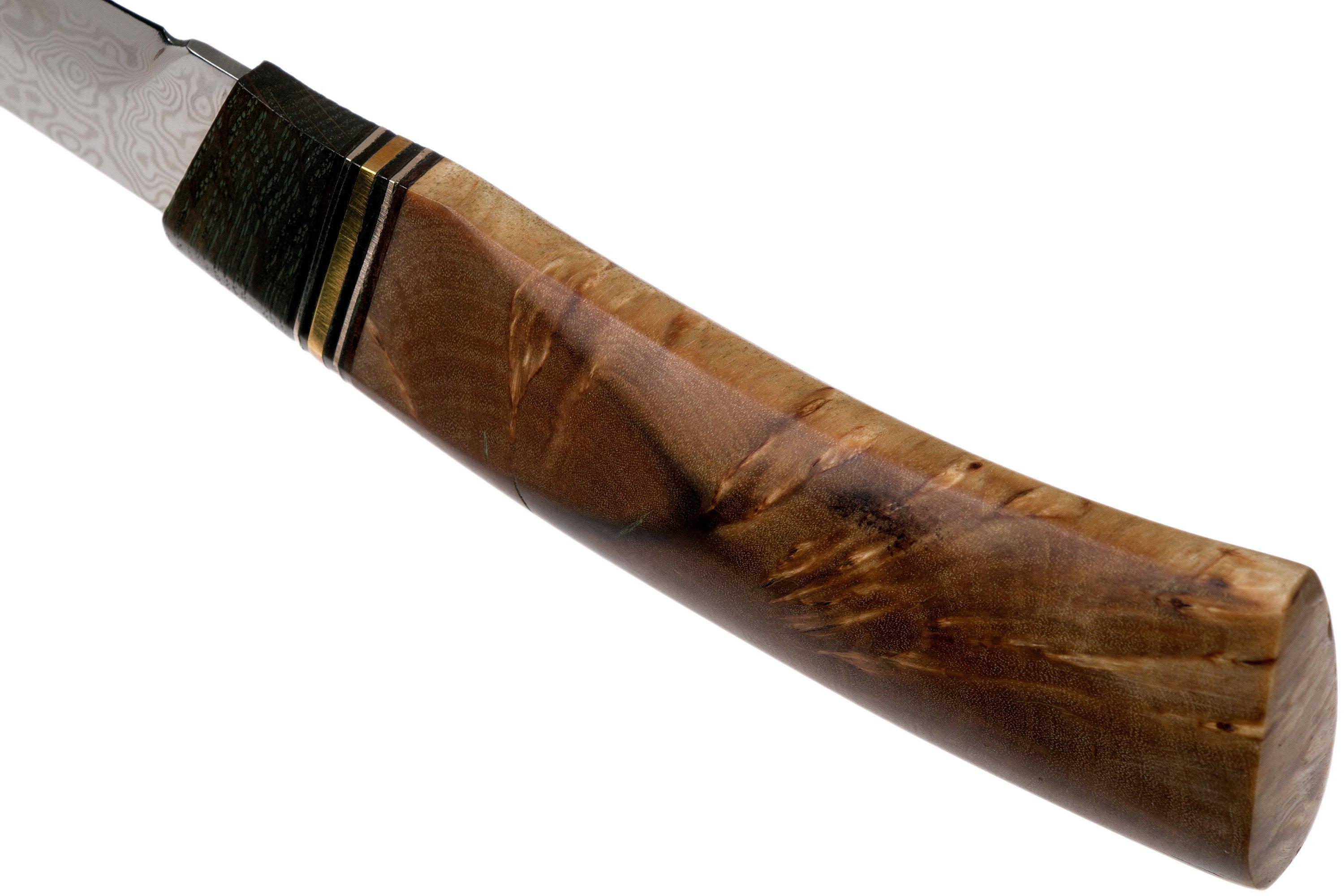 Autine Puukko, Stainless Damascus, brown RH sheath | Advantageously ...