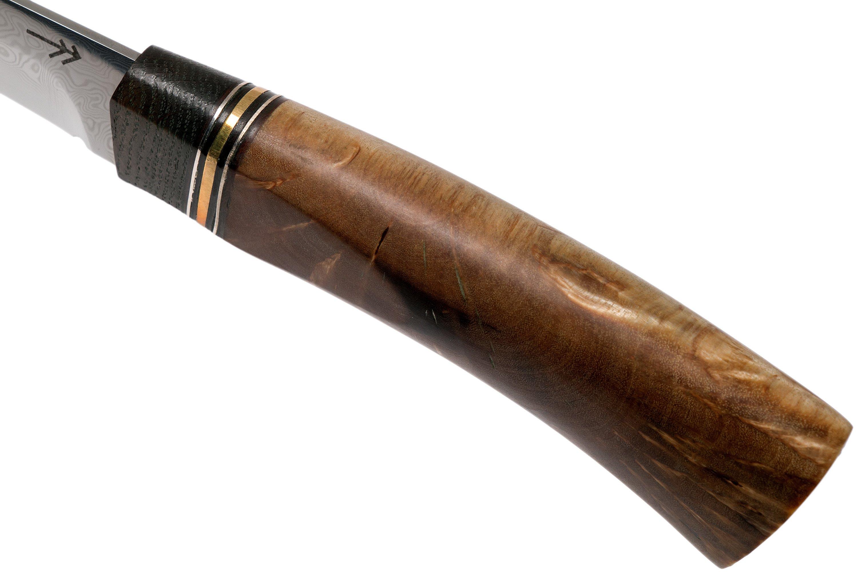 Autine Puukko, Stainless Damascus, brown RH sheath | Advantageously ...