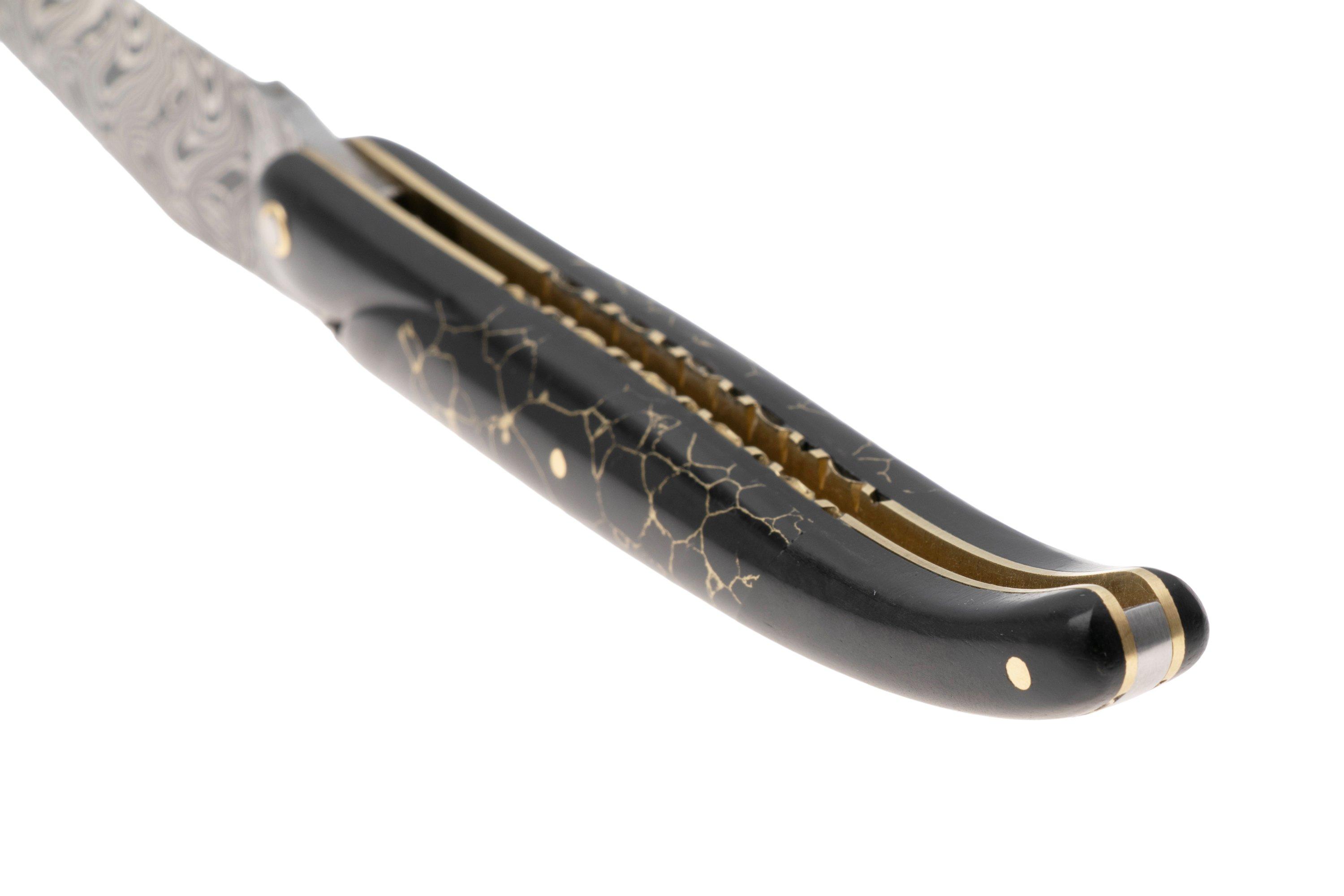 Laguiole en Aubrac Ebony, Onyx Gold Inlay, Handcarved Gold Brass Plates ...