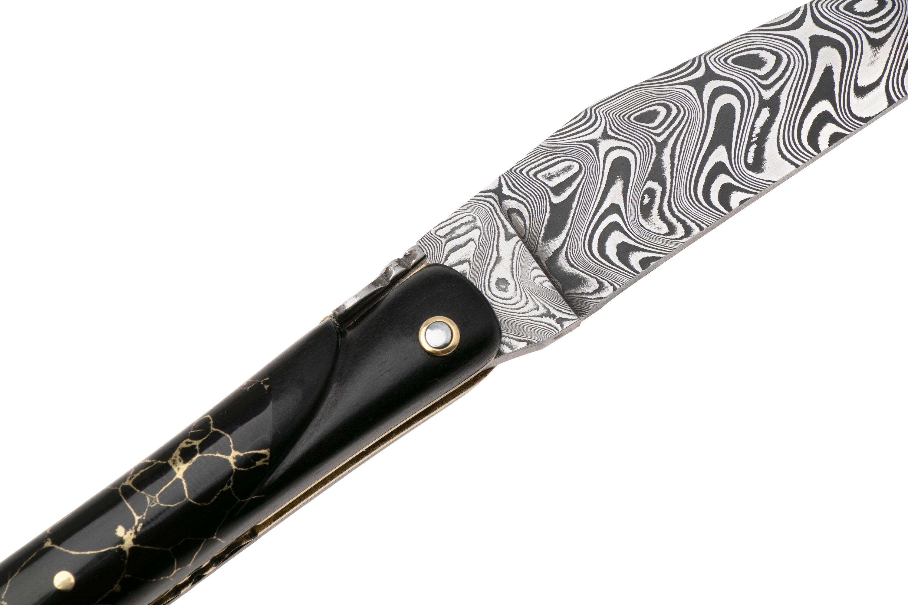 Laguiole en Aubrac Ebony, Onyx Gold Inlay, Handcarved Gold Brass Plates ...