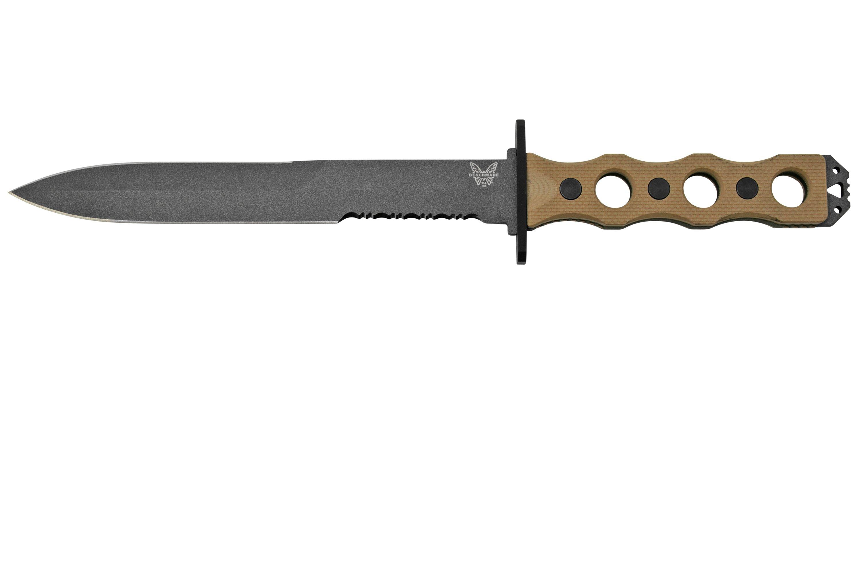 Benchmade SOCP Desert Tan 185SBK-1, CPM-3V Serrated, fixed knife, Greg ...