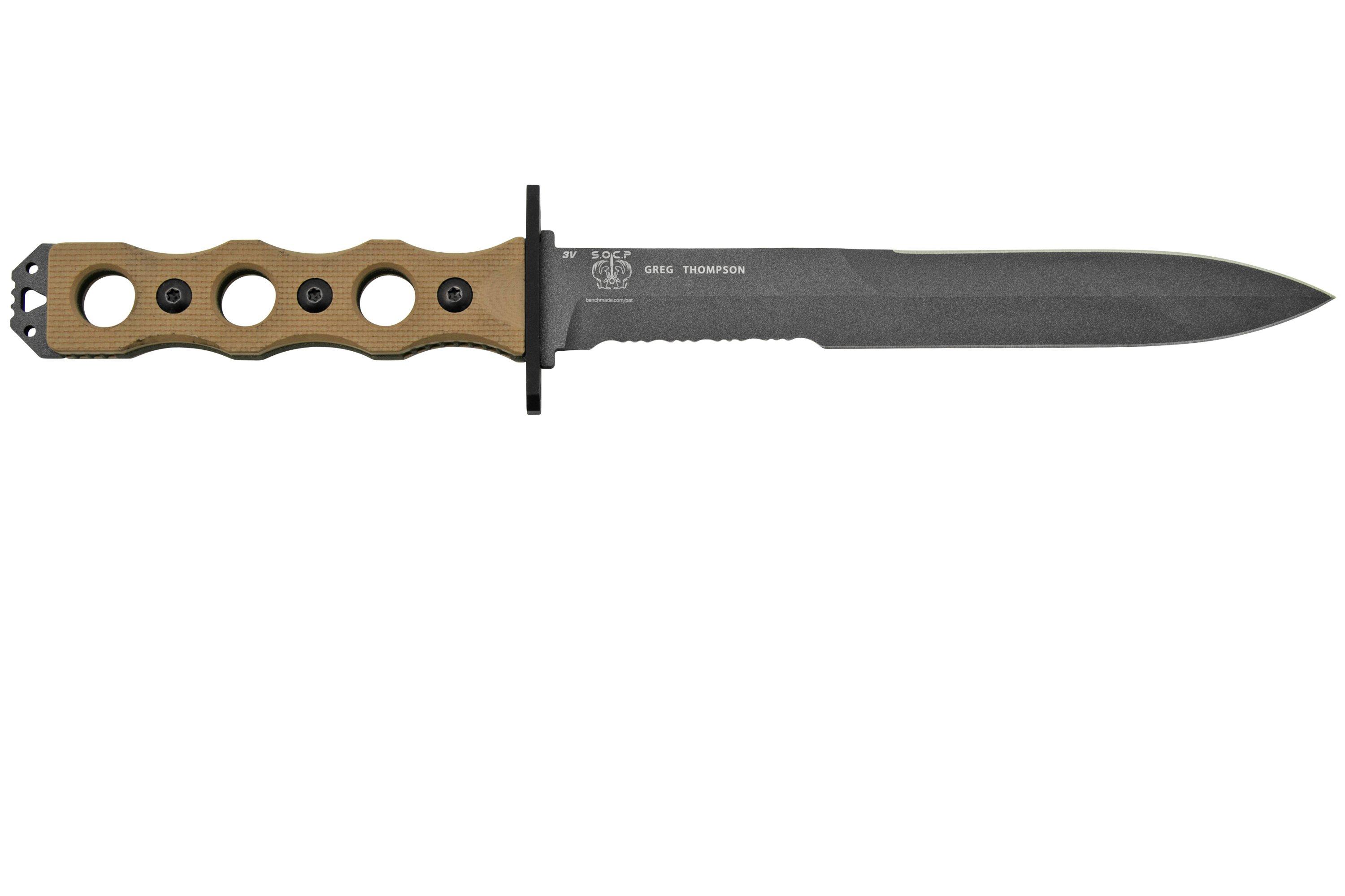 Benchmade SOCP Desert Tan 185SBK-1, CPM-3V Serrated, fixed knife, Greg ...