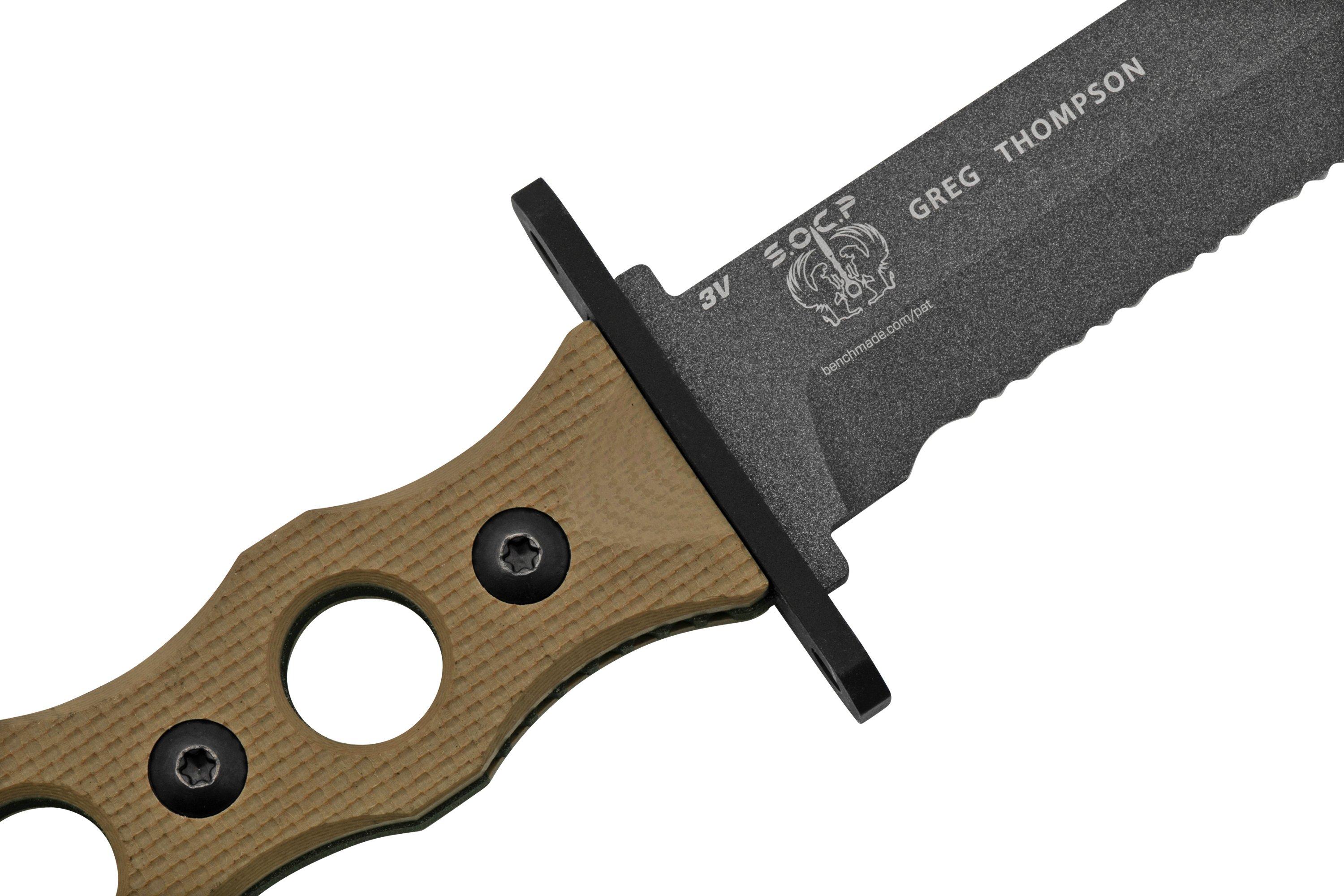 Benchmade SOCP Desert Tan 185SBK-1, CPM-3V Serrated, fixed knife, Greg ...