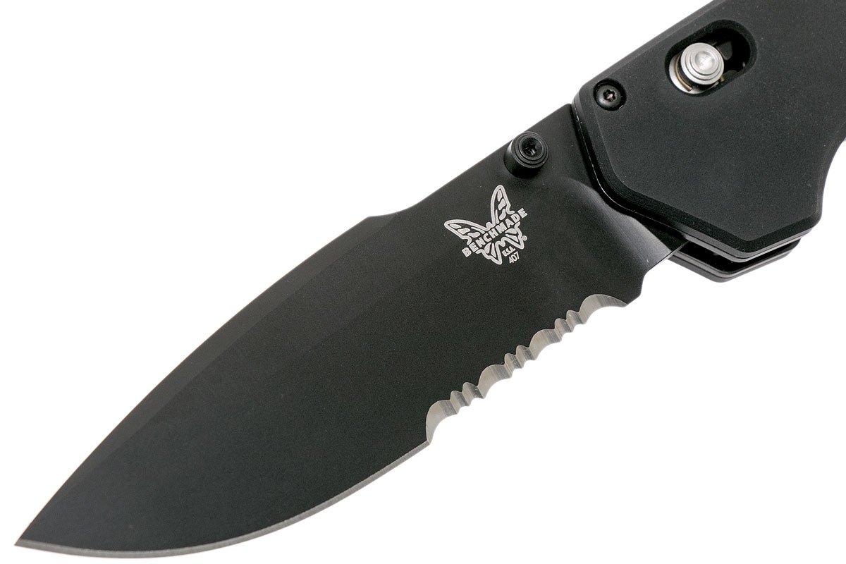 Benchmade Vallation 407SBK serrated black blade, couteau de poche ...