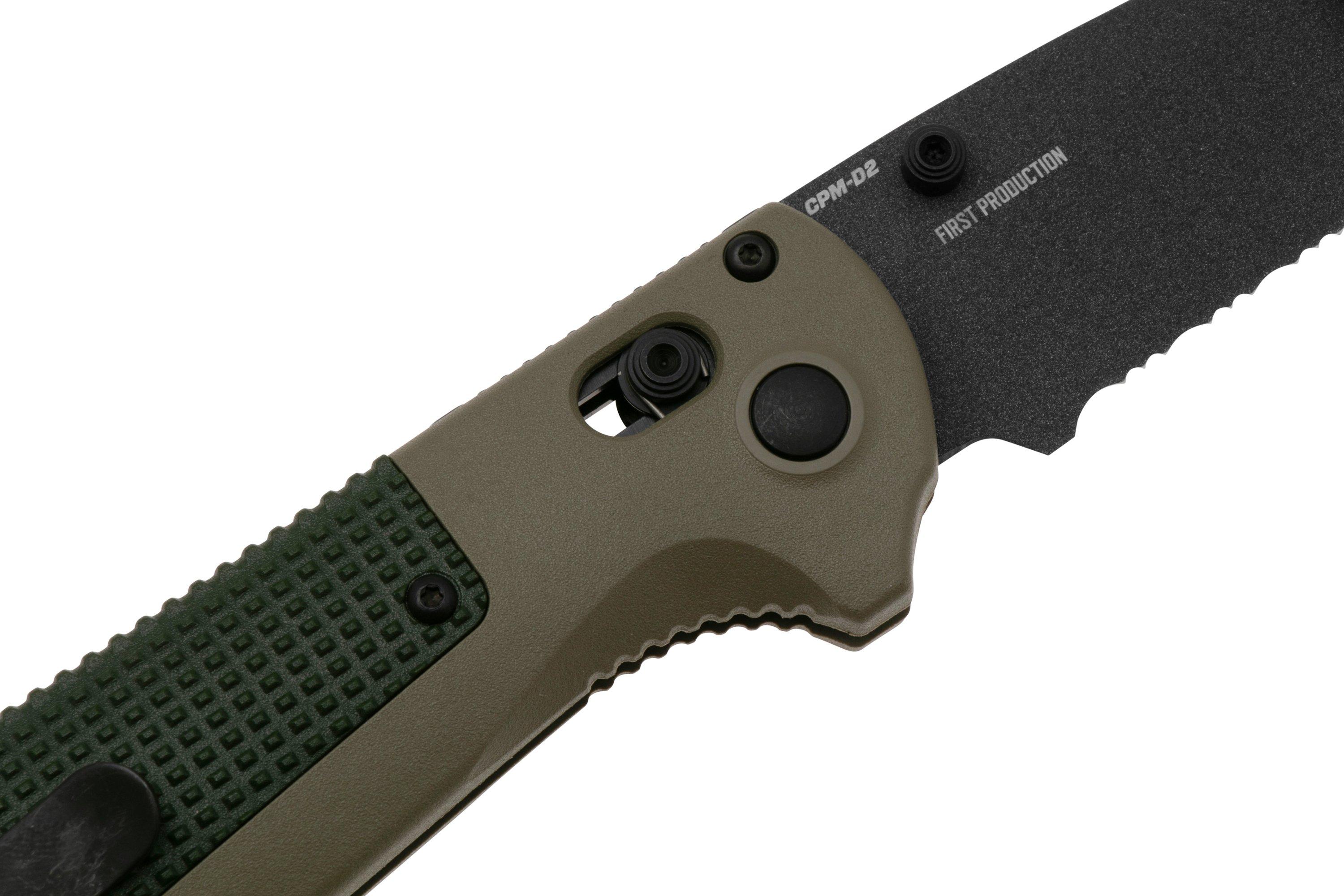 Benchmade Redoubt 431SBK-1, Serrated Black Tanto CPM-D2, Green Grivory ...