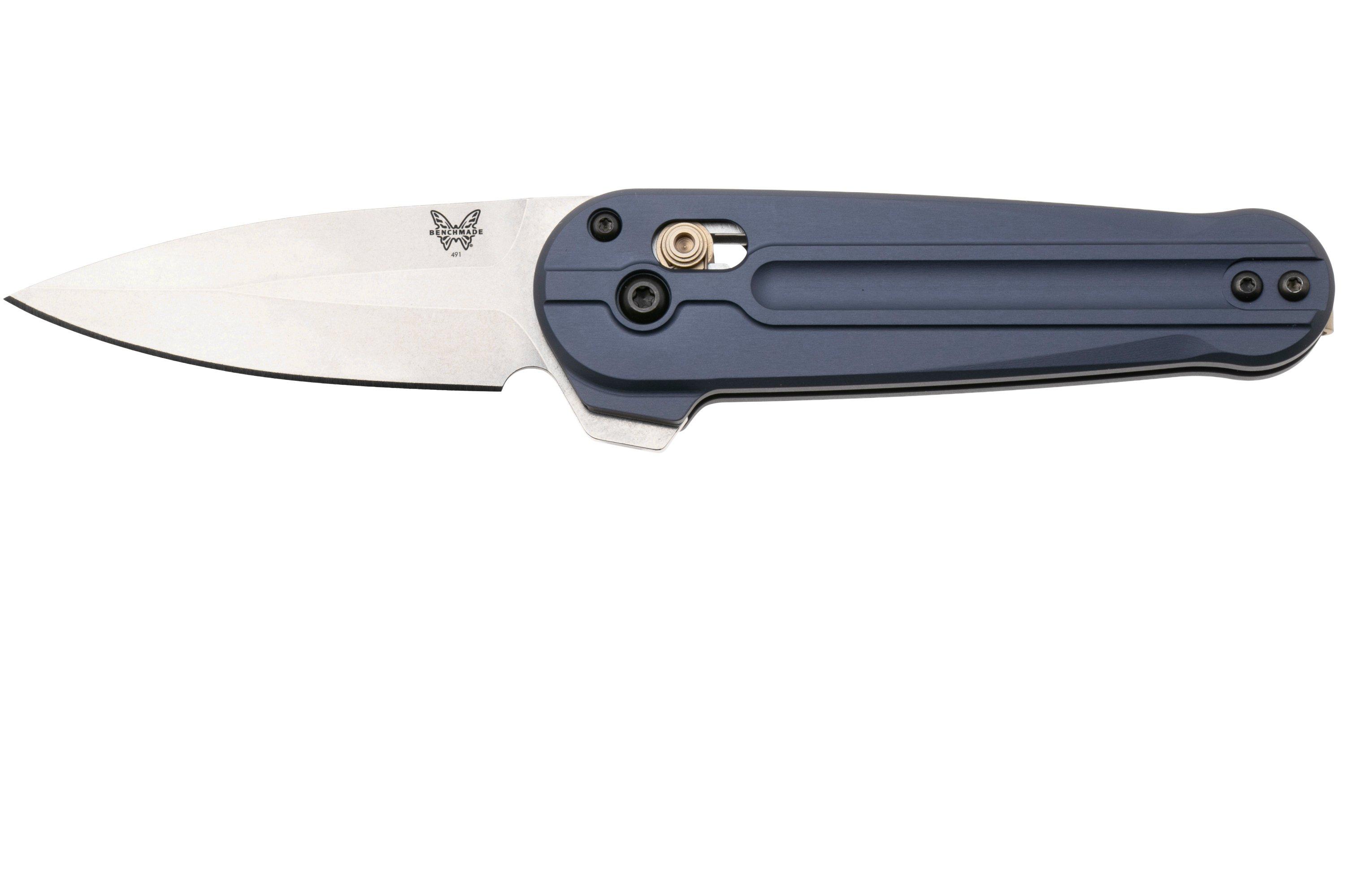 Benchmade Lowden 491 Stonewashed M390, Crater Blue Aluminium, pocket ...