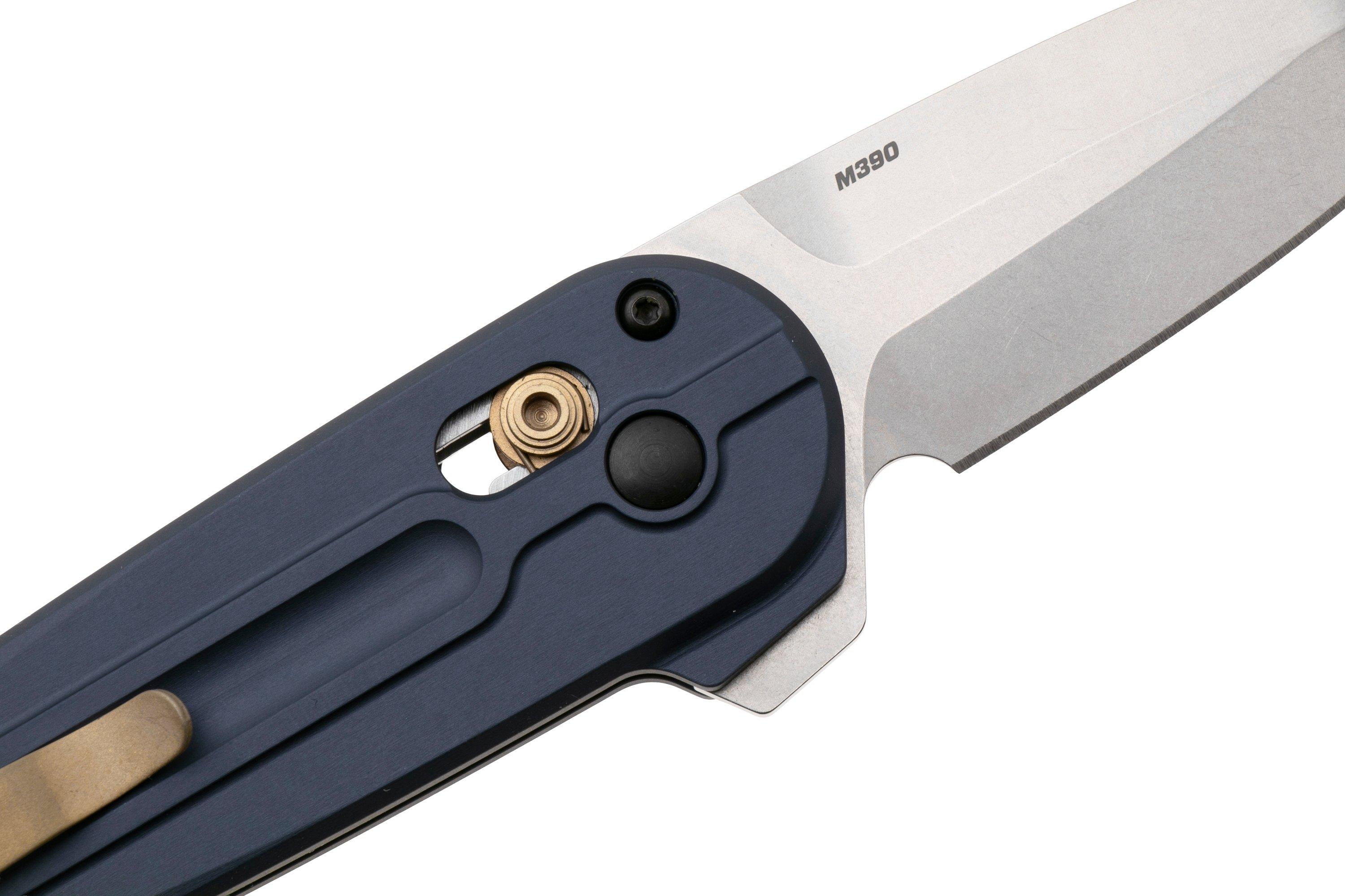 Benchmade Lowden 491 Stonewashed M390, Crater Blue Aluminium, pocket ...