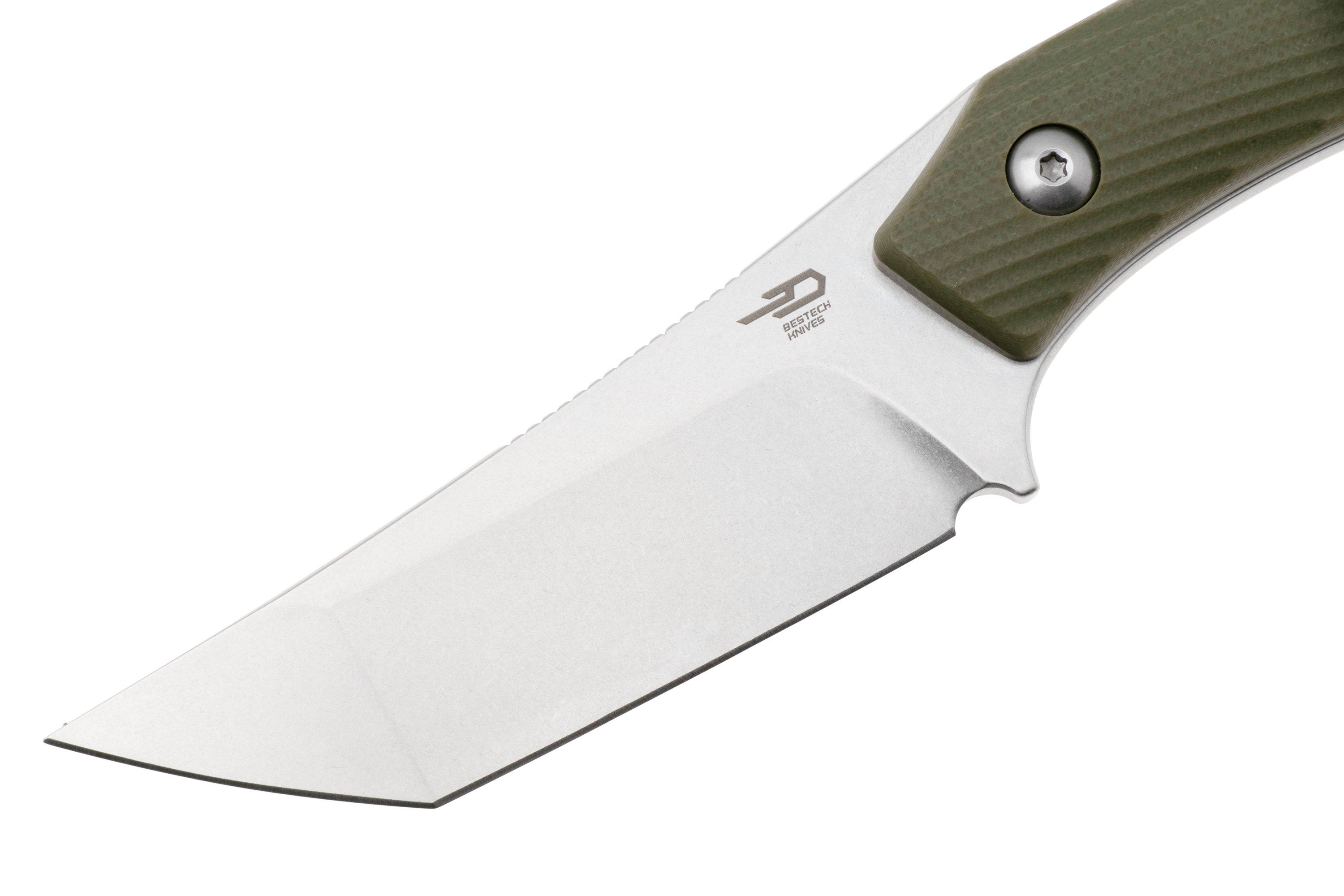 Bestech STEP BFK06B Stonewashed D2, Green G10, fixed knife ...