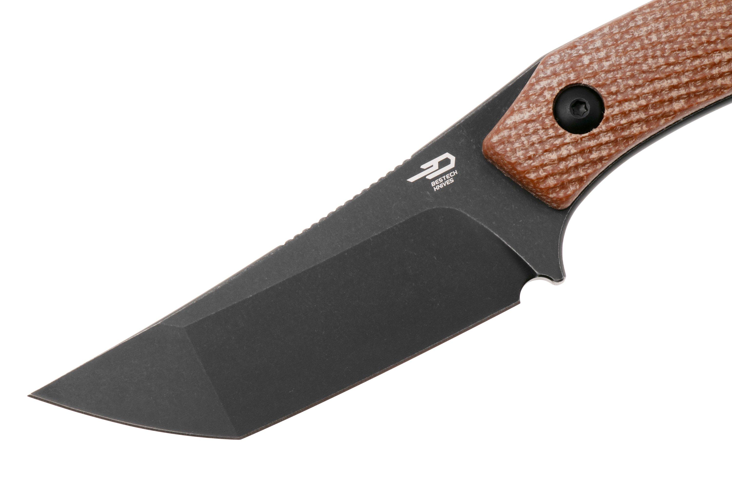 Bestech STEP BFK06D Blackwashed D2, Brown Micarta, fixed knife ...