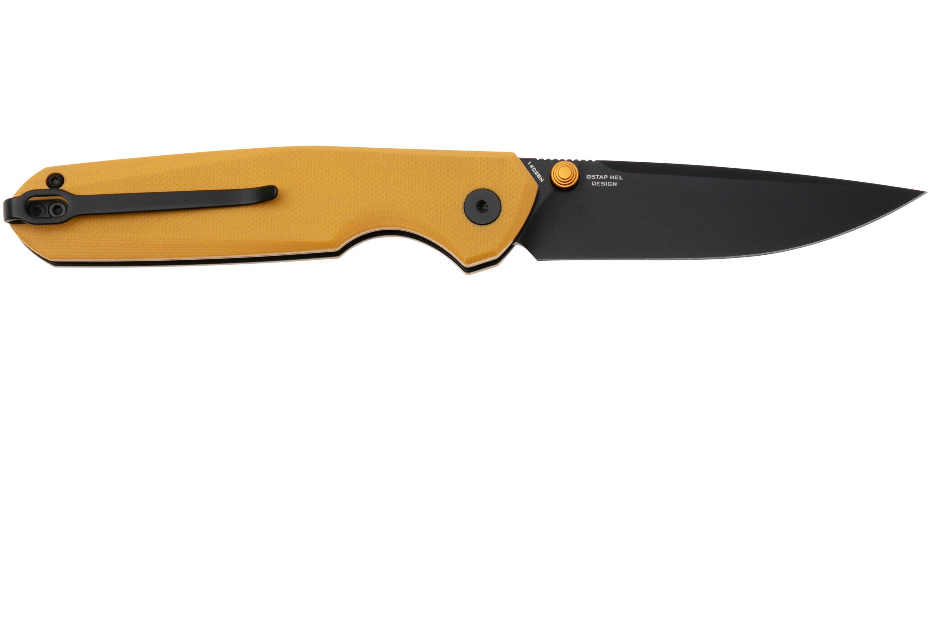 Bestechman Velix BMK07E PVD 14C28N, Yellow G10 pocket knife, Ostap Hel ...