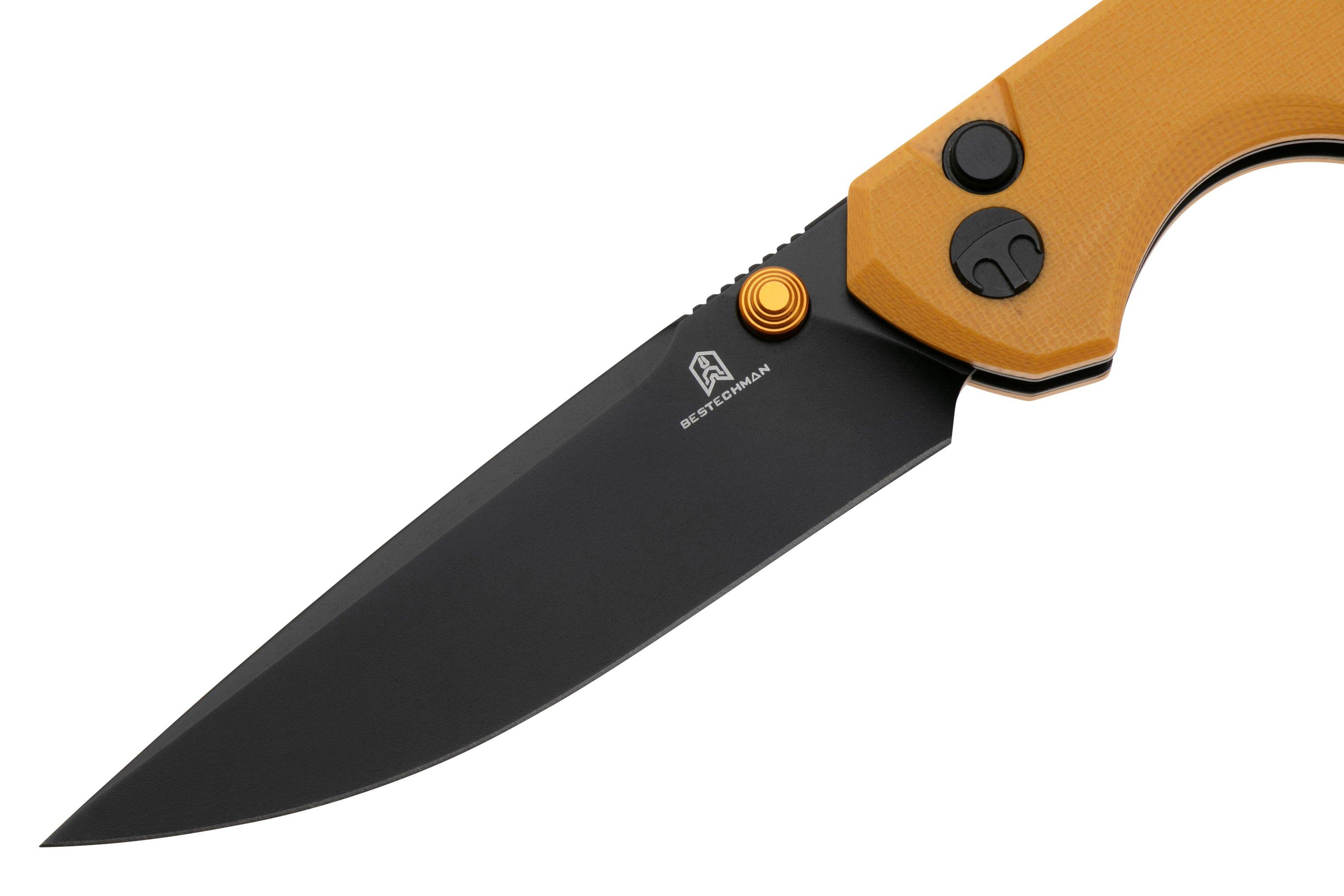 Bestechman Velix BMK07E PVD 14C28N, Yellow G10 pocket knife, Ostap Hel ...