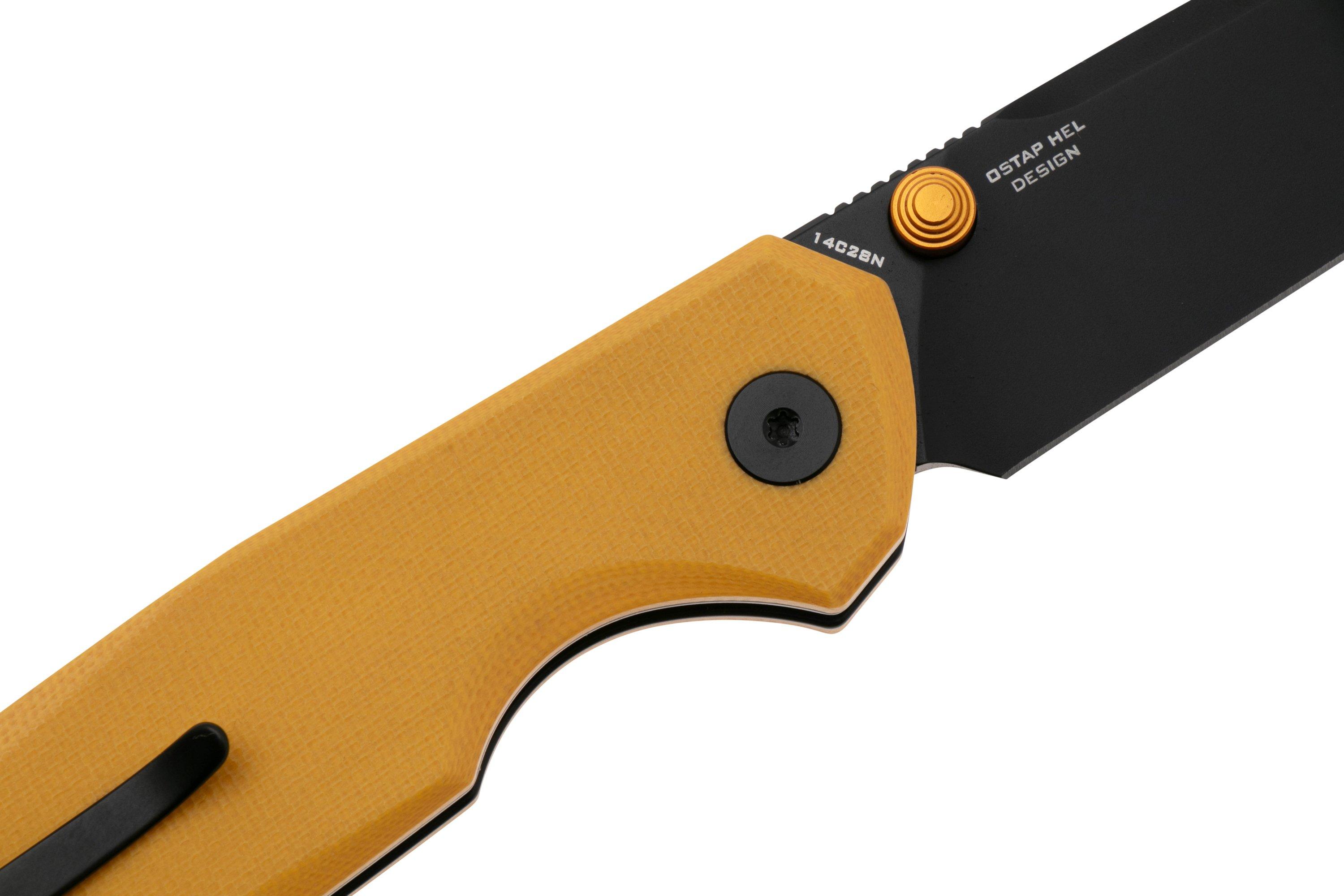 Bestechman Velix BMK07E PVD 14C28N, Yellow G10 pocket knife, Ostap Hel ...