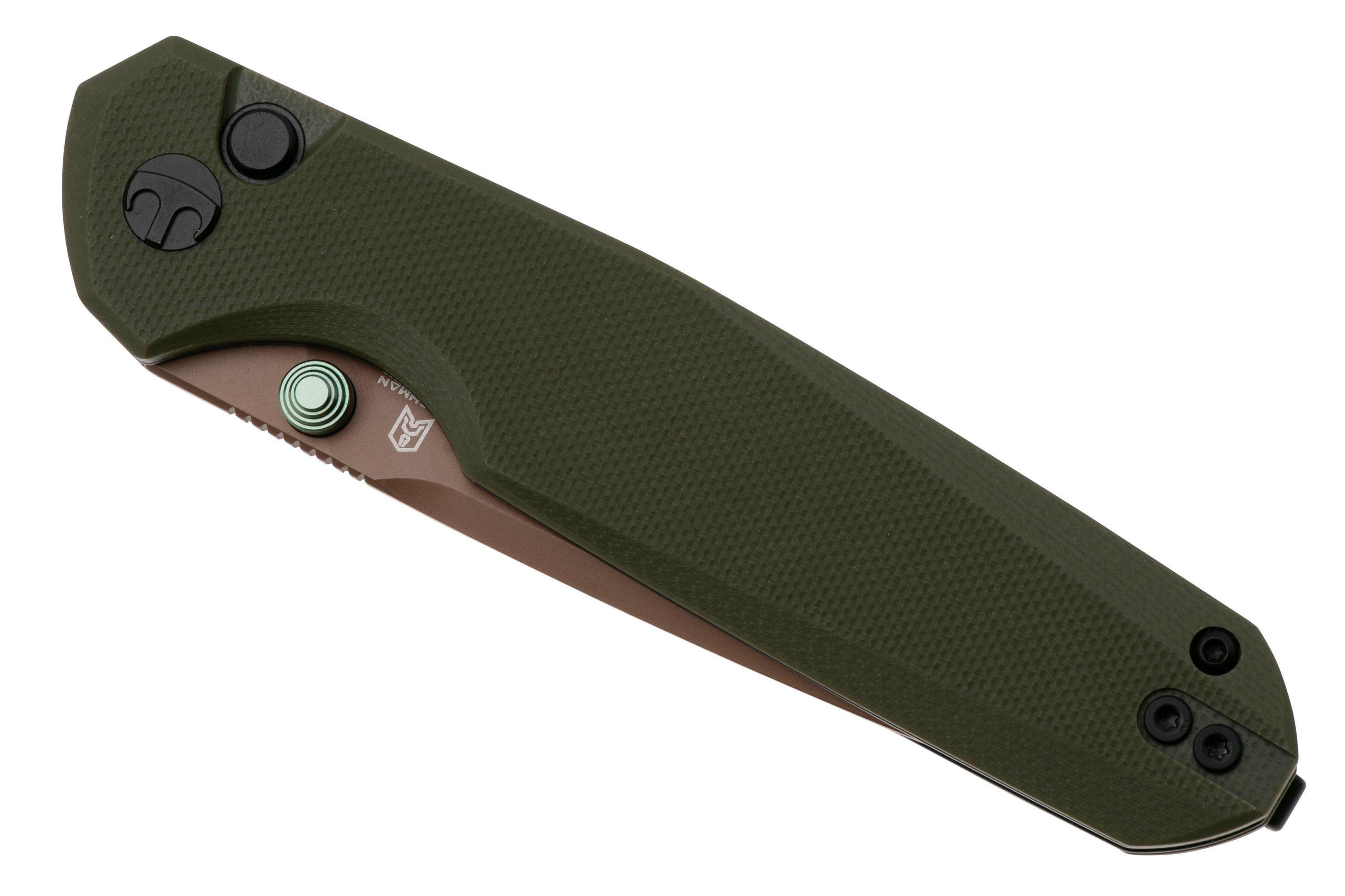 Bestechman Velix BMK07G Bronze PVD 14C28N, Green G10 pocket knife ...