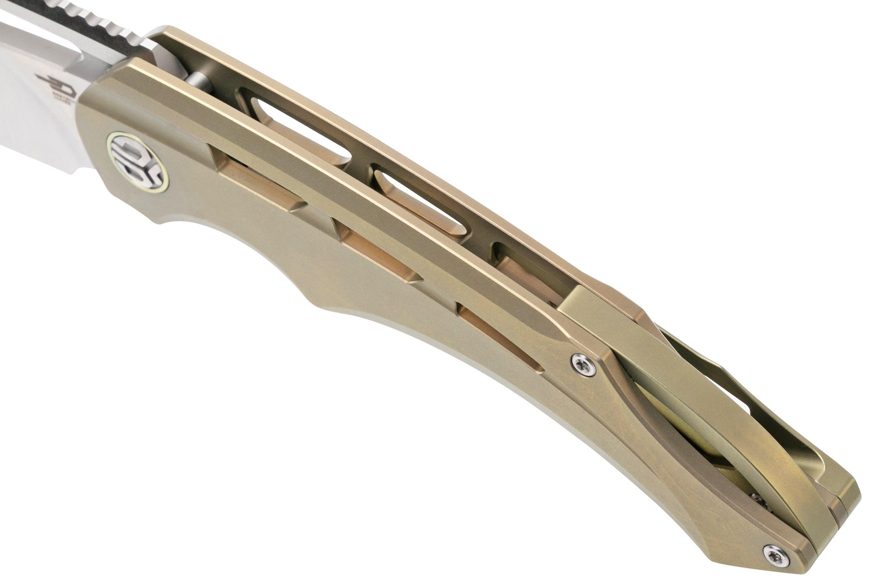 Bestech Fairchild BT2202D Satin, Gold Titanium pocket knife ...