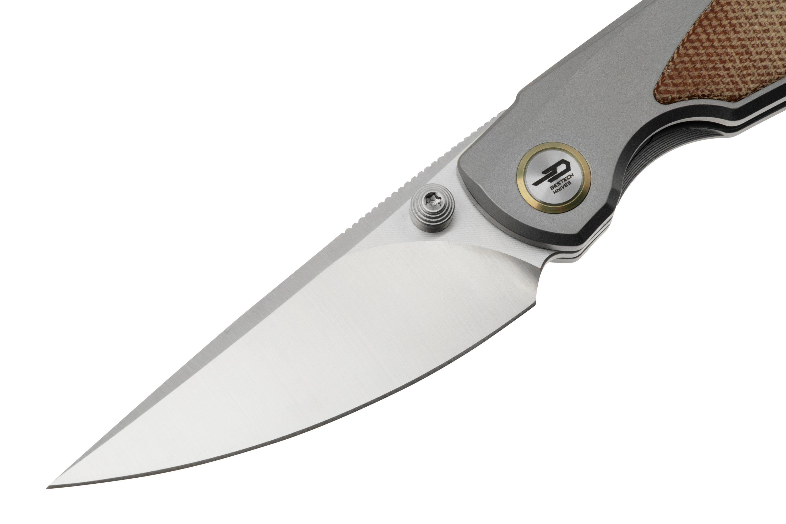 Bestech Lito BT2307B Grey Titanium, Natural Canvas Micarta navalha ...
