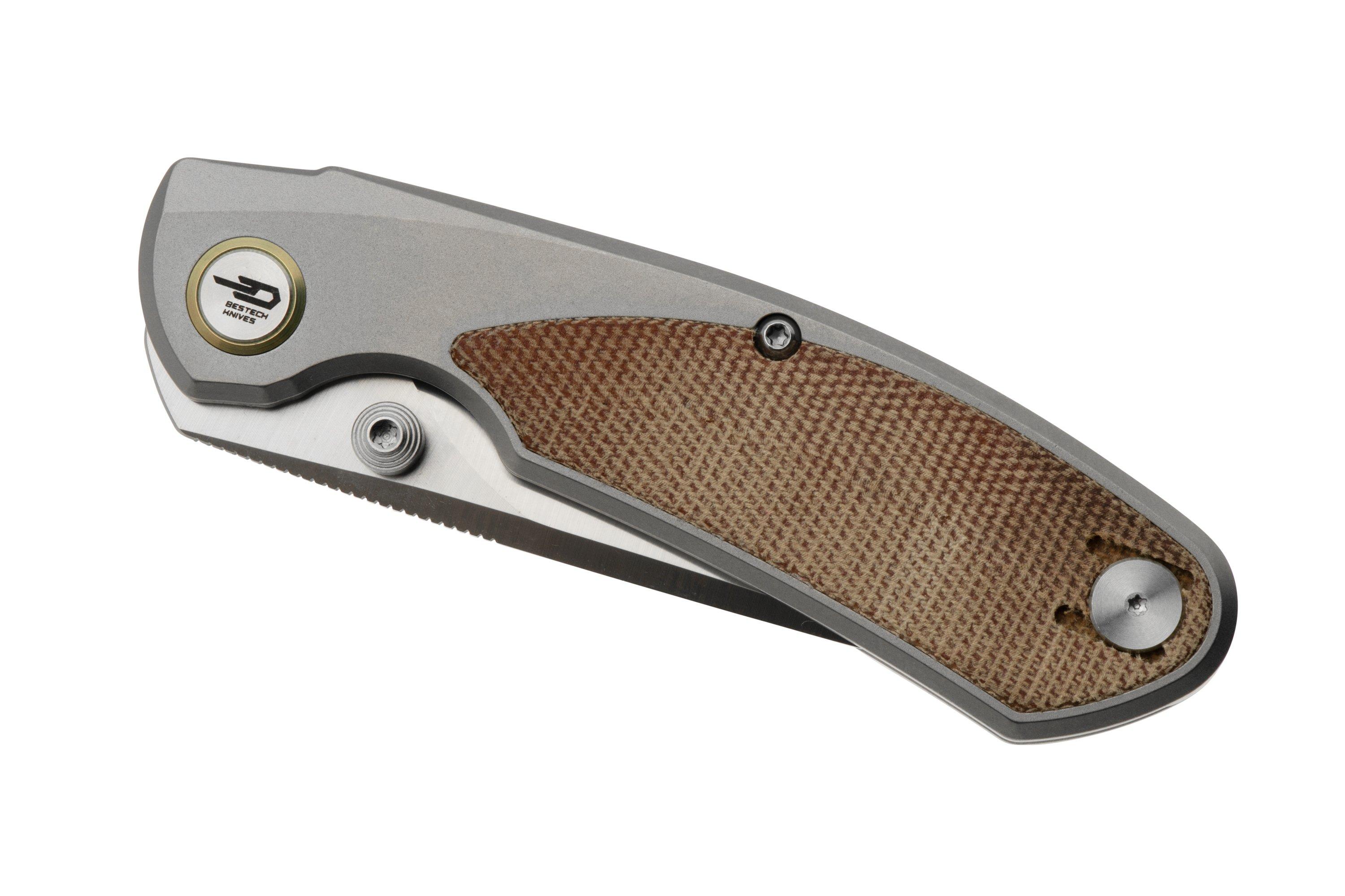 Bestech Lito BT2307B Grey Titanium, Natural Canvas Micarta navalha ...