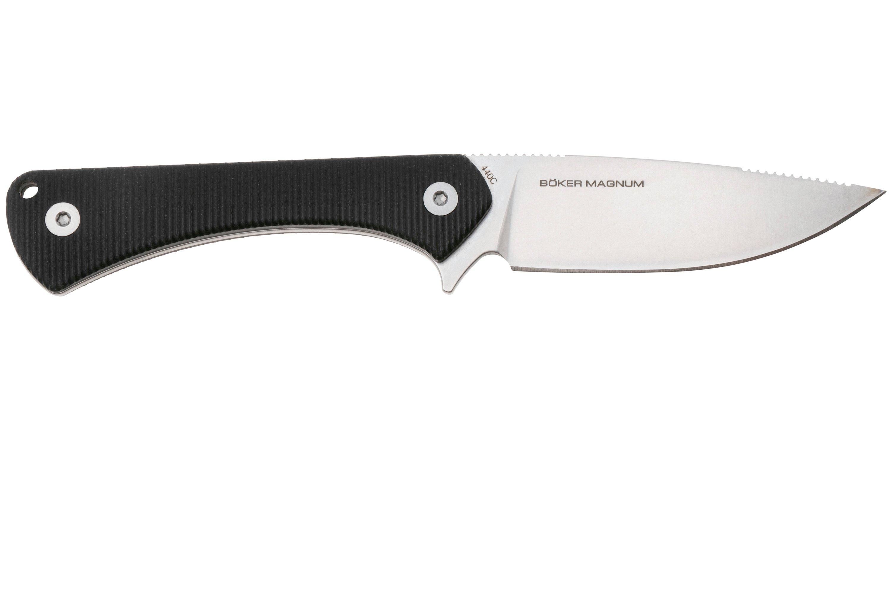 Boker Magnum Brasa 02BM0002, Stonewashed 440C, Black G10 vaststaand mes, Thomas Ward design ...