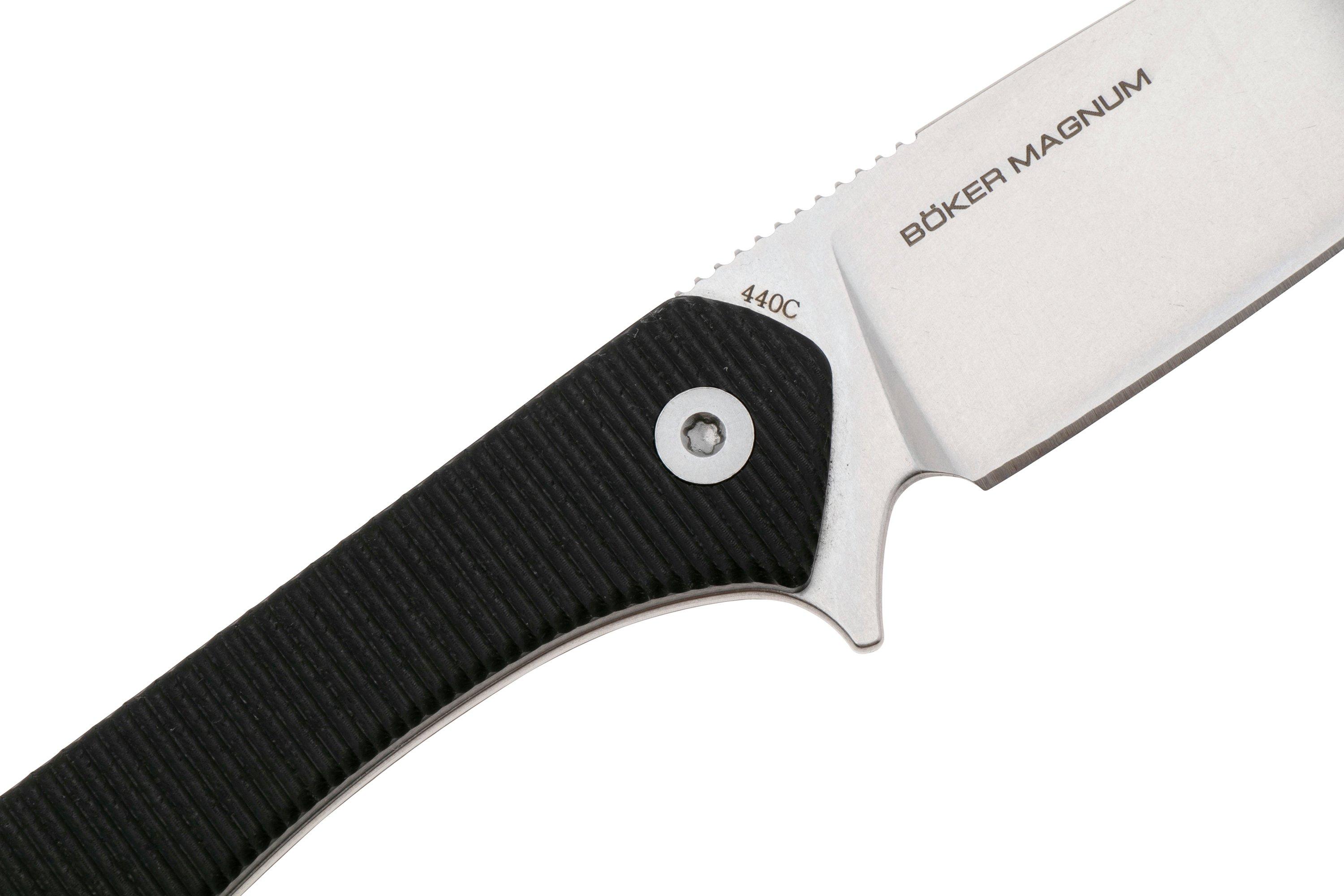 Boker Magnum Brasa 02BM0002, Stonewashed 440C, Black G10 vaststaand mes, Thomas Ward design ...