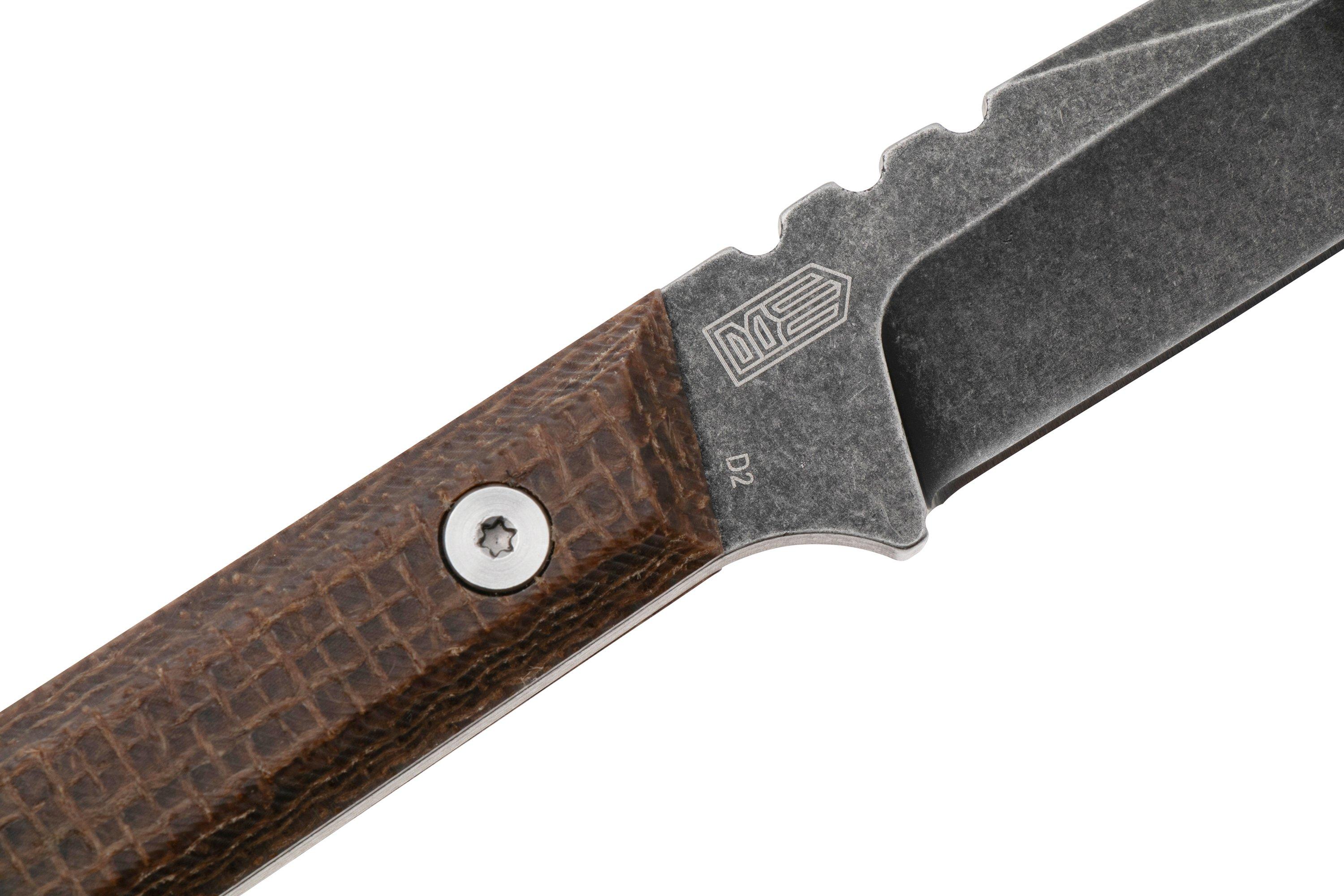 Böker Plus Thicker Clipper 02BO601, Blackwashed D2, Burlap Micarta, vaststaand mes, Brent ...