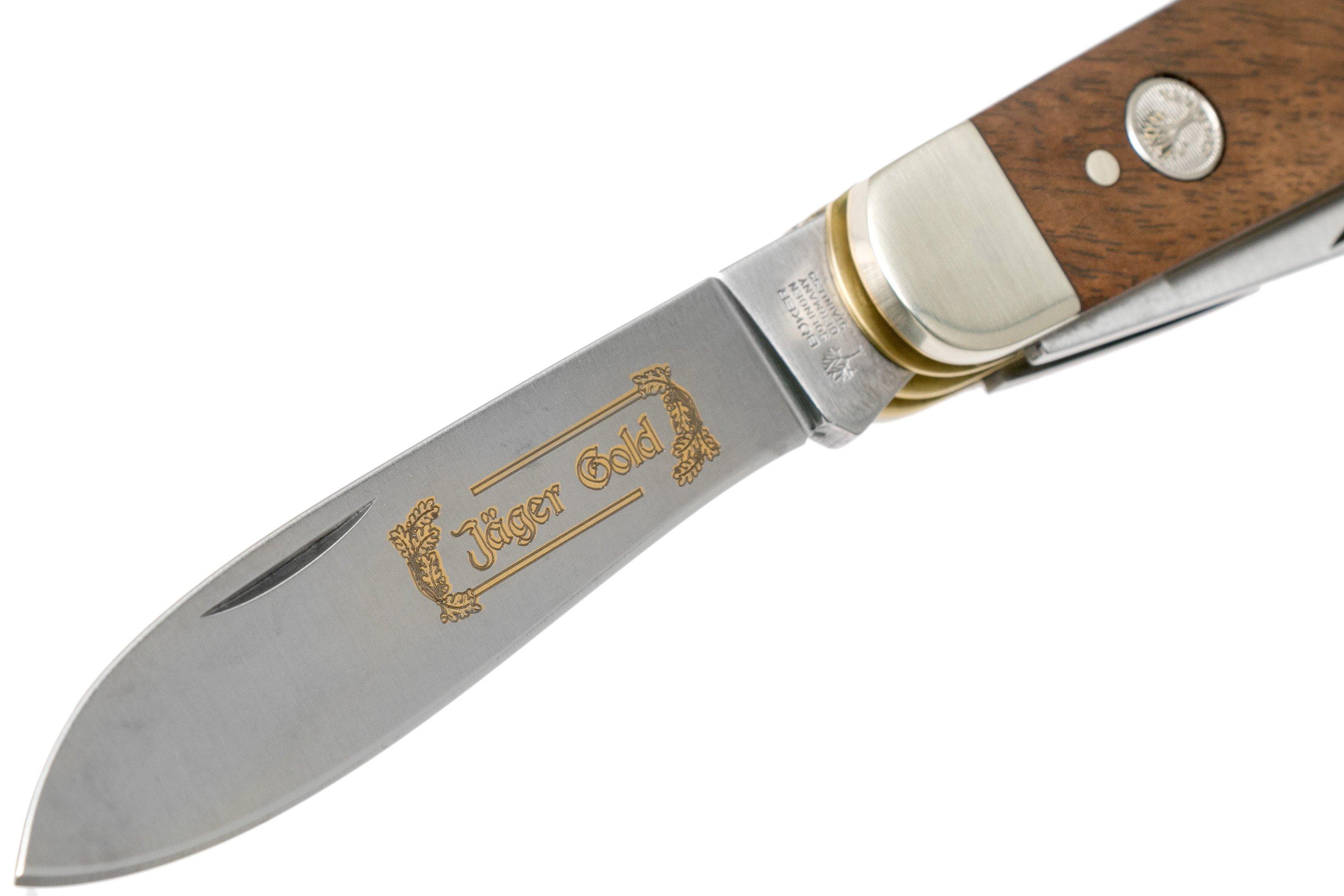 Böker Jagdmesser Quadro Jäger Gold 110646 hunting knife with leather ...