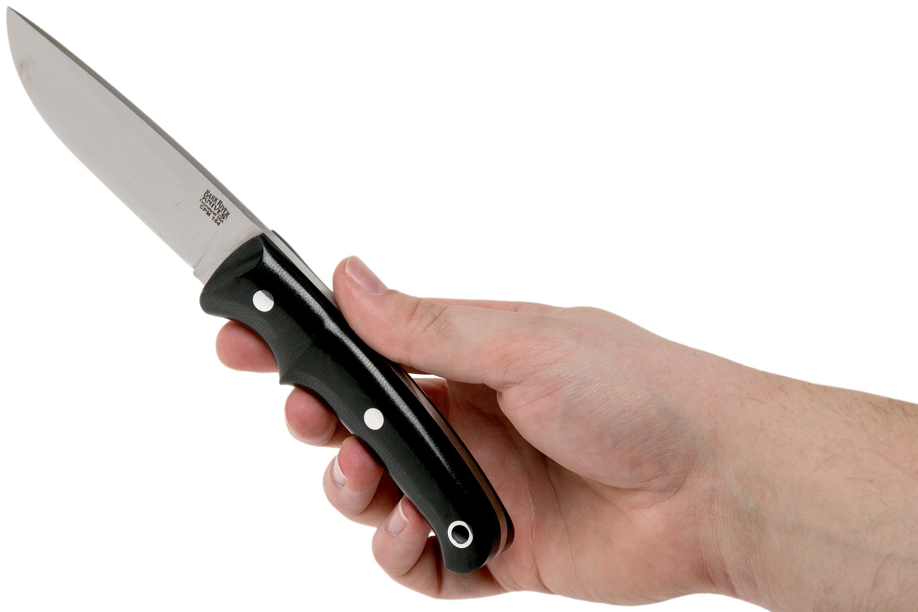 Bark River Guardless Drop Point Hunter CPM 154 Black Canvas Micarta ...