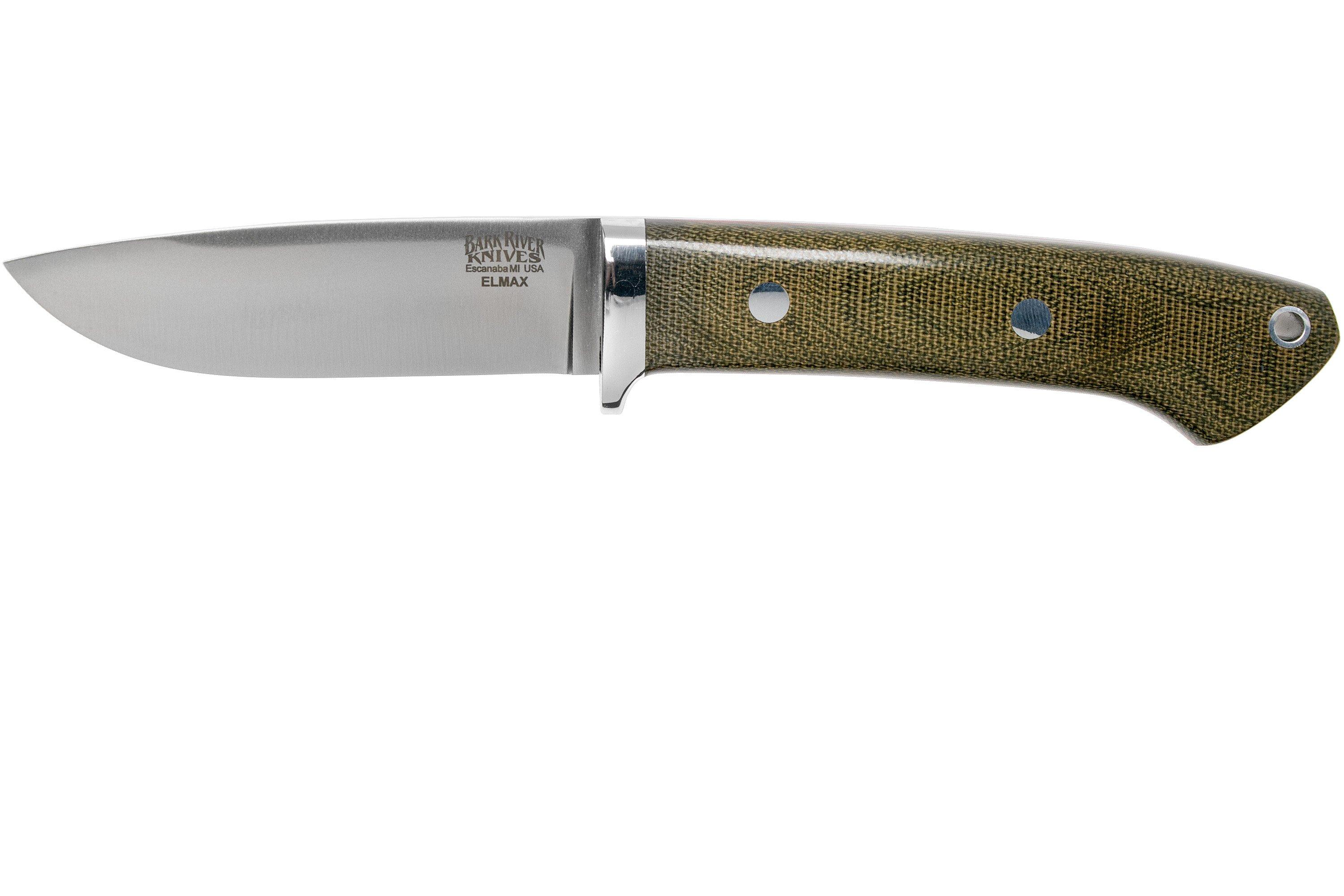 Bark River Classic Drop Point Hunter Elmax, Green Canvas Micarta, Red ...