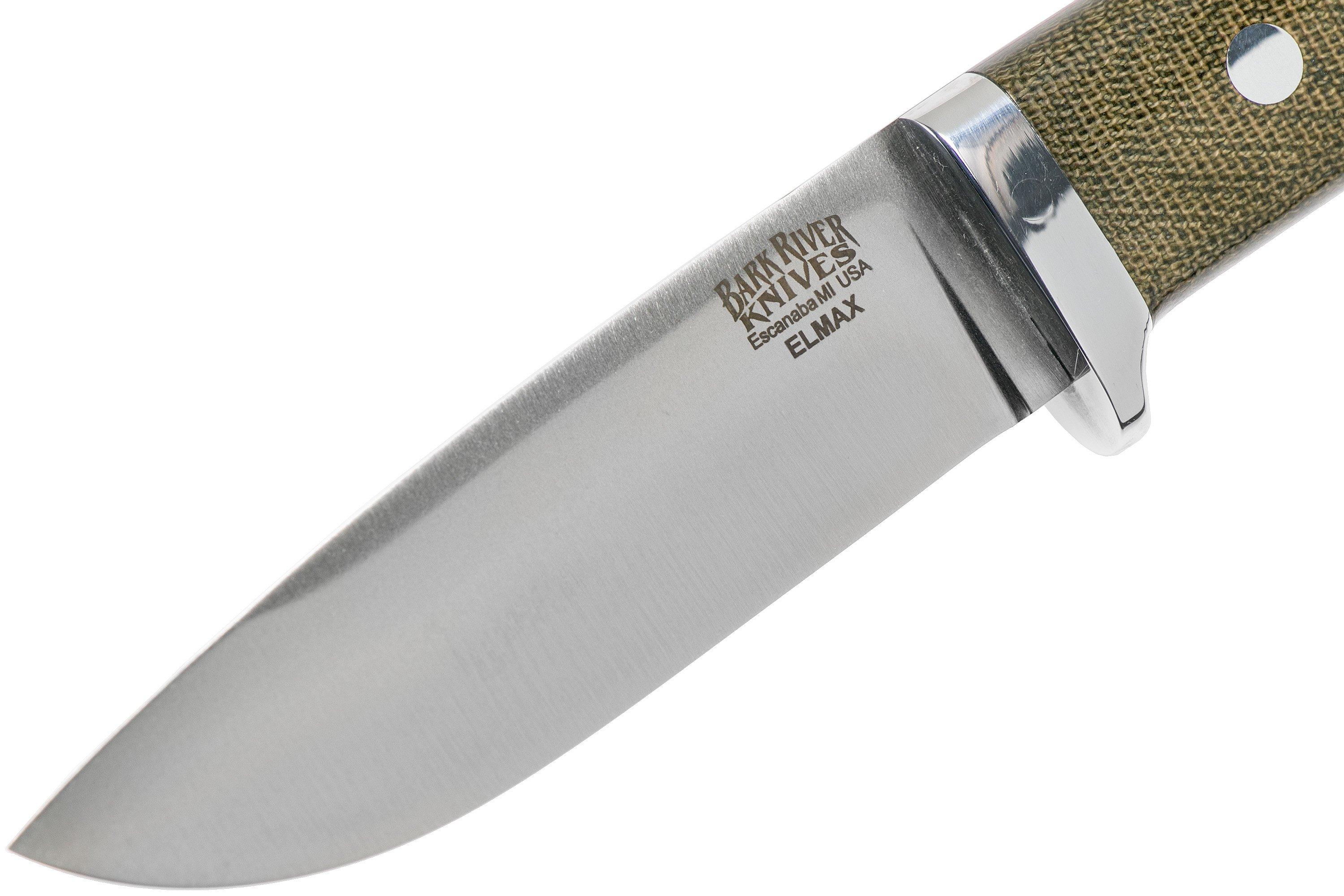 Bark River Classic Drop Point Hunter Elmax, Green Canvas Micarta, Red ...