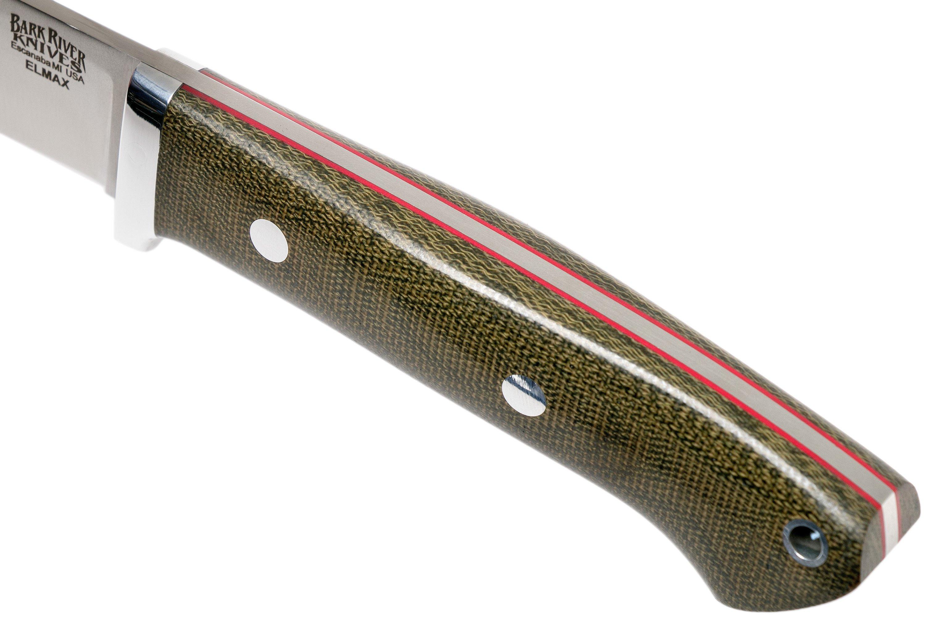 Bark River Classic Drop Point Hunter Elmax, Green Canvas Micarta, Red ...