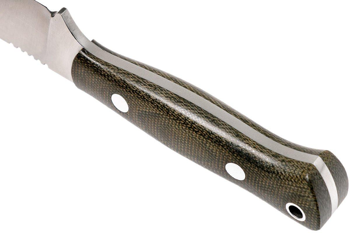 Bark River Bravo Necker CPM 154CM, Green Canvas Micarta, brown sheath ...