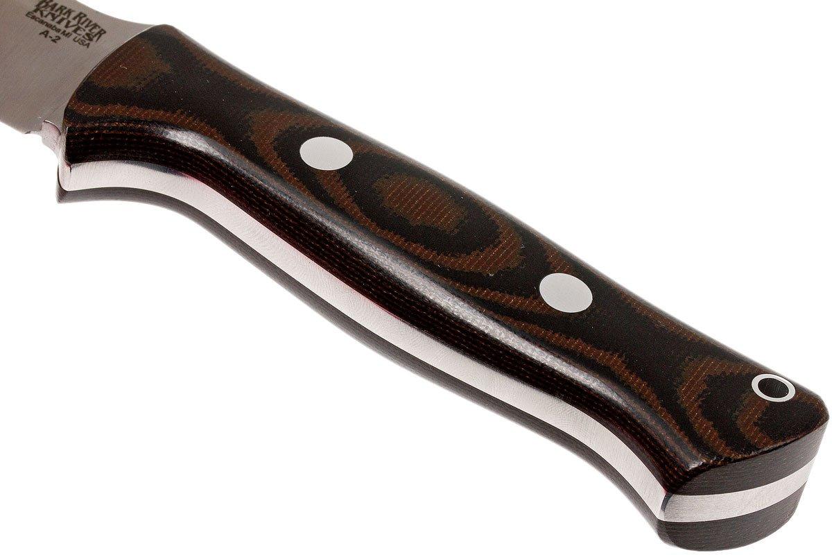 Bark River Bravo 1 A2, Black Green Camo Canvas Micarta, brown sheath ...