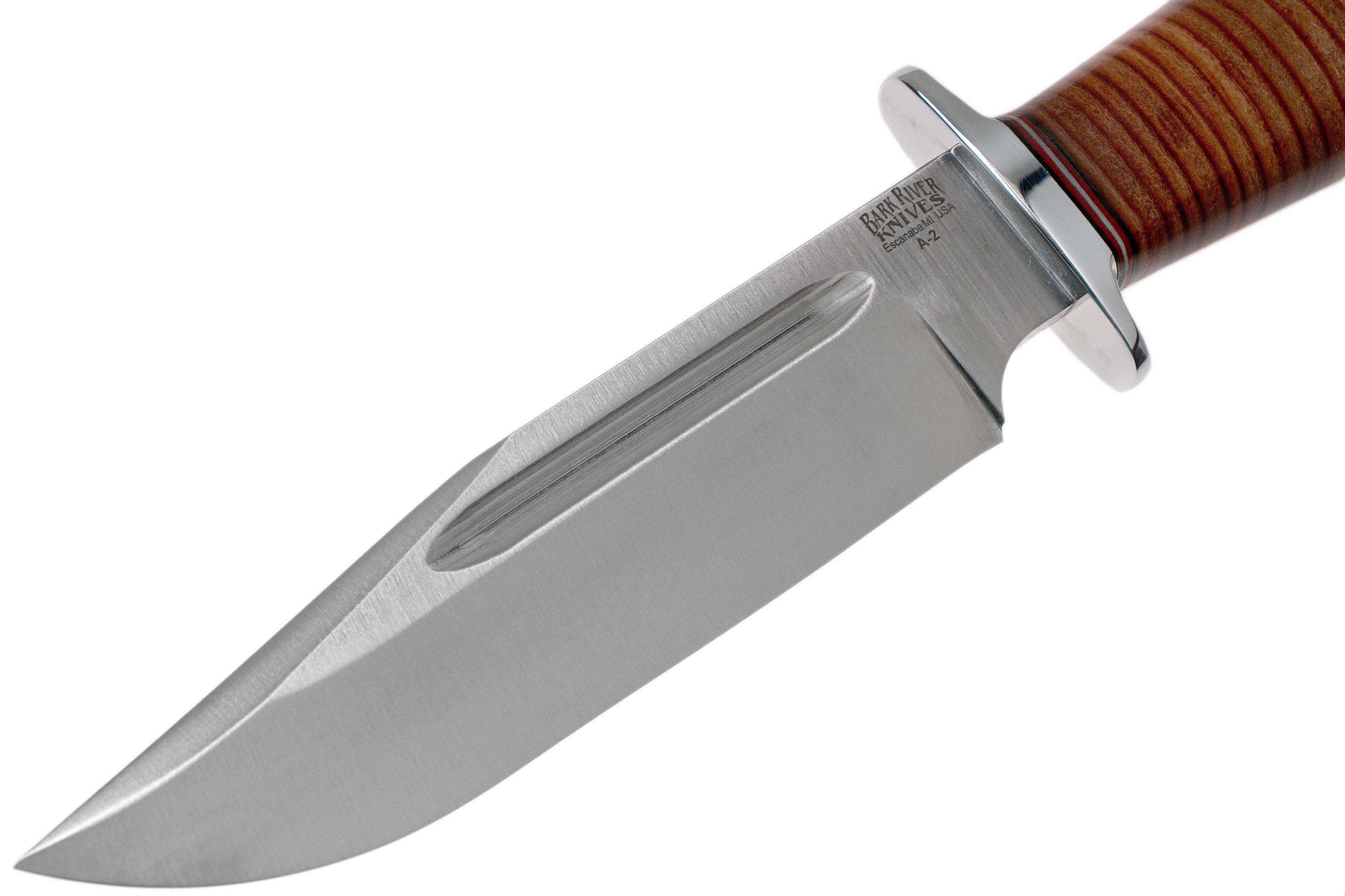 Bark River Teddy A2 Stacked Leather, Double Quillion outdoor knife ...